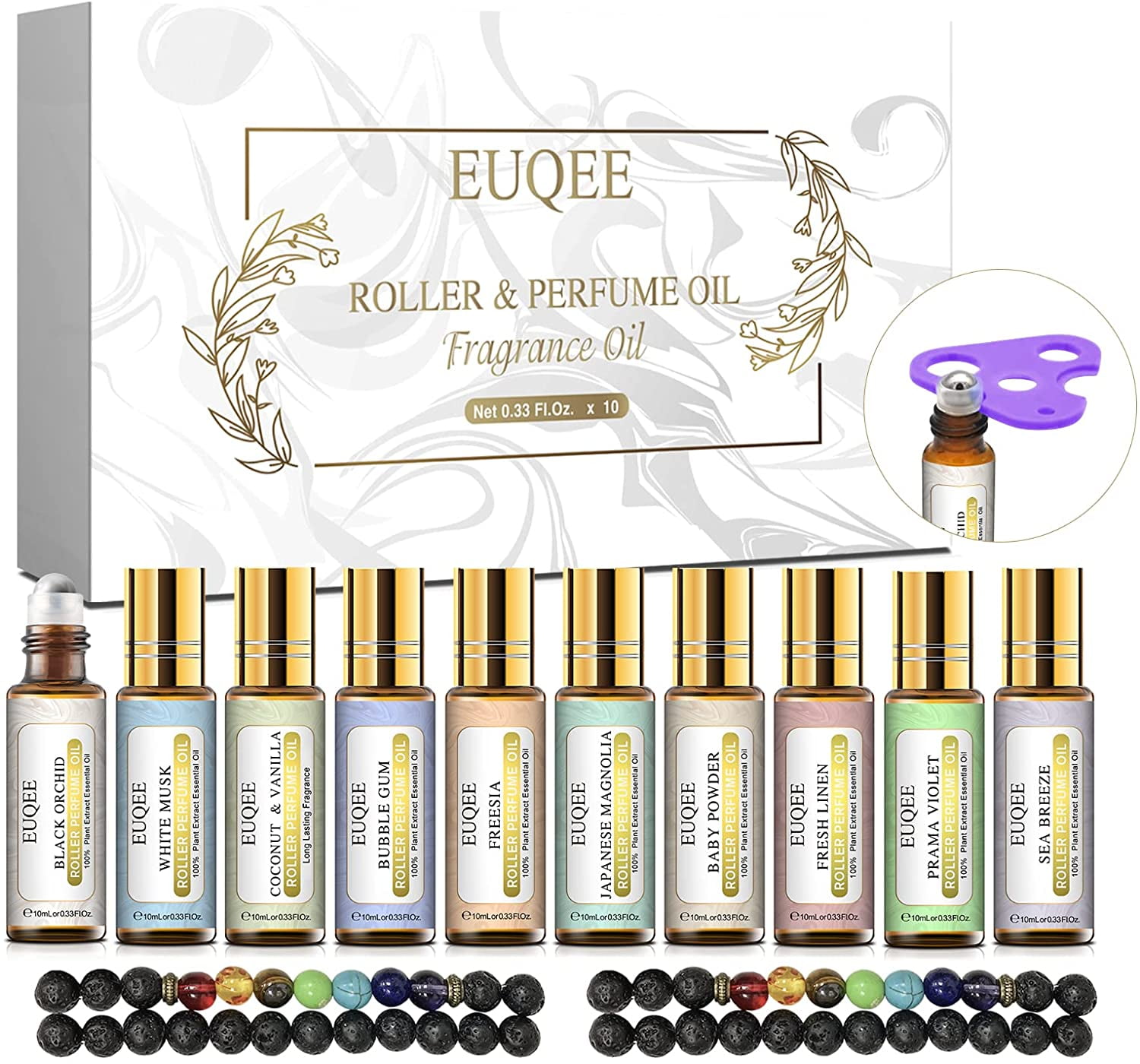 EUQEE 10PCS Roller Fragrance Oils Gift Set with Diffuser Bracelets for ...