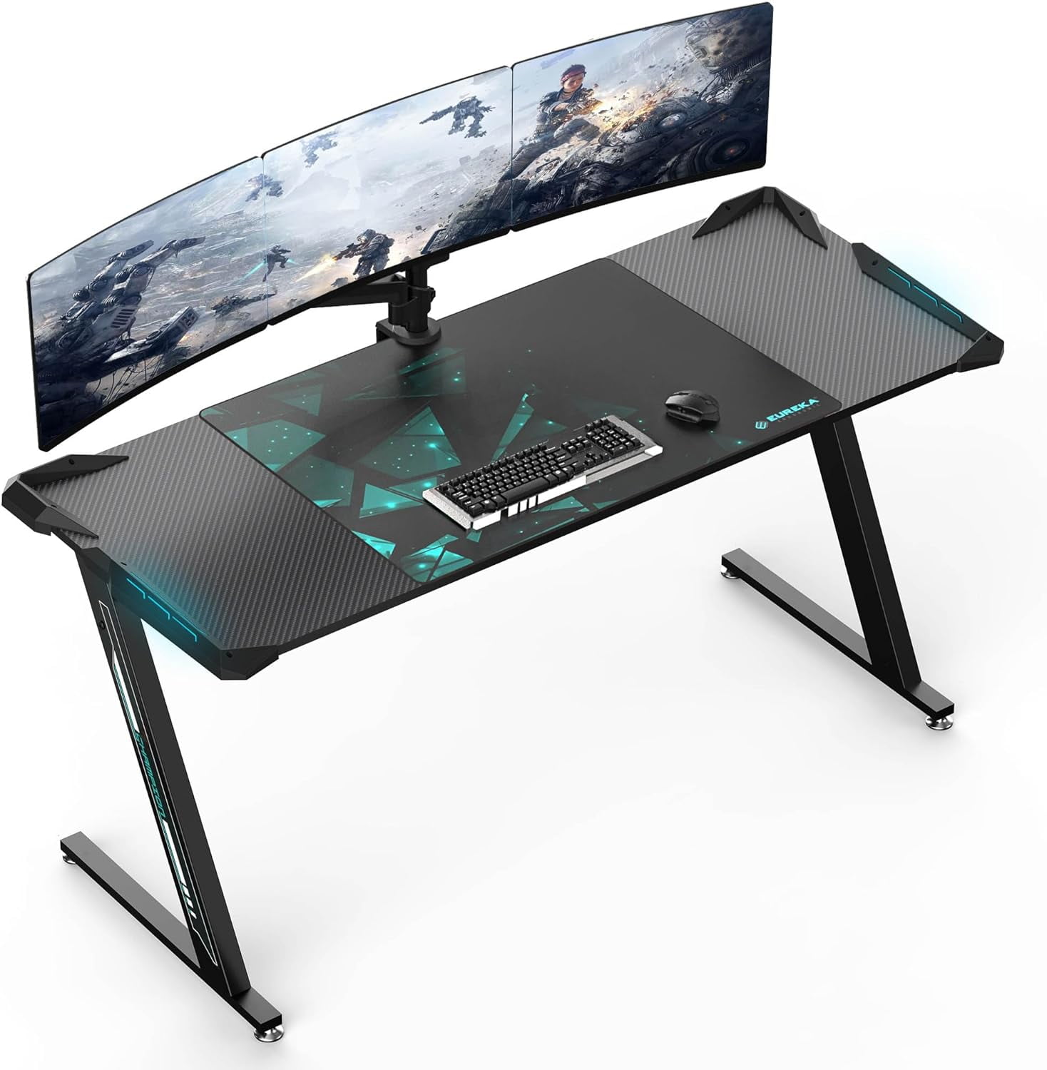 EUREKA ERGONOMIC Z-Shaped Gaming Desk 60-inch, RGB LED Computer Desk ...