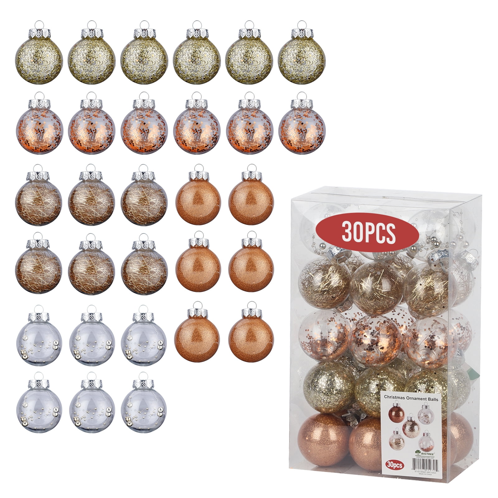 EURO SAKURA Christmas Balls Ornaments 30 Pcs Plastic Shatterproof ...