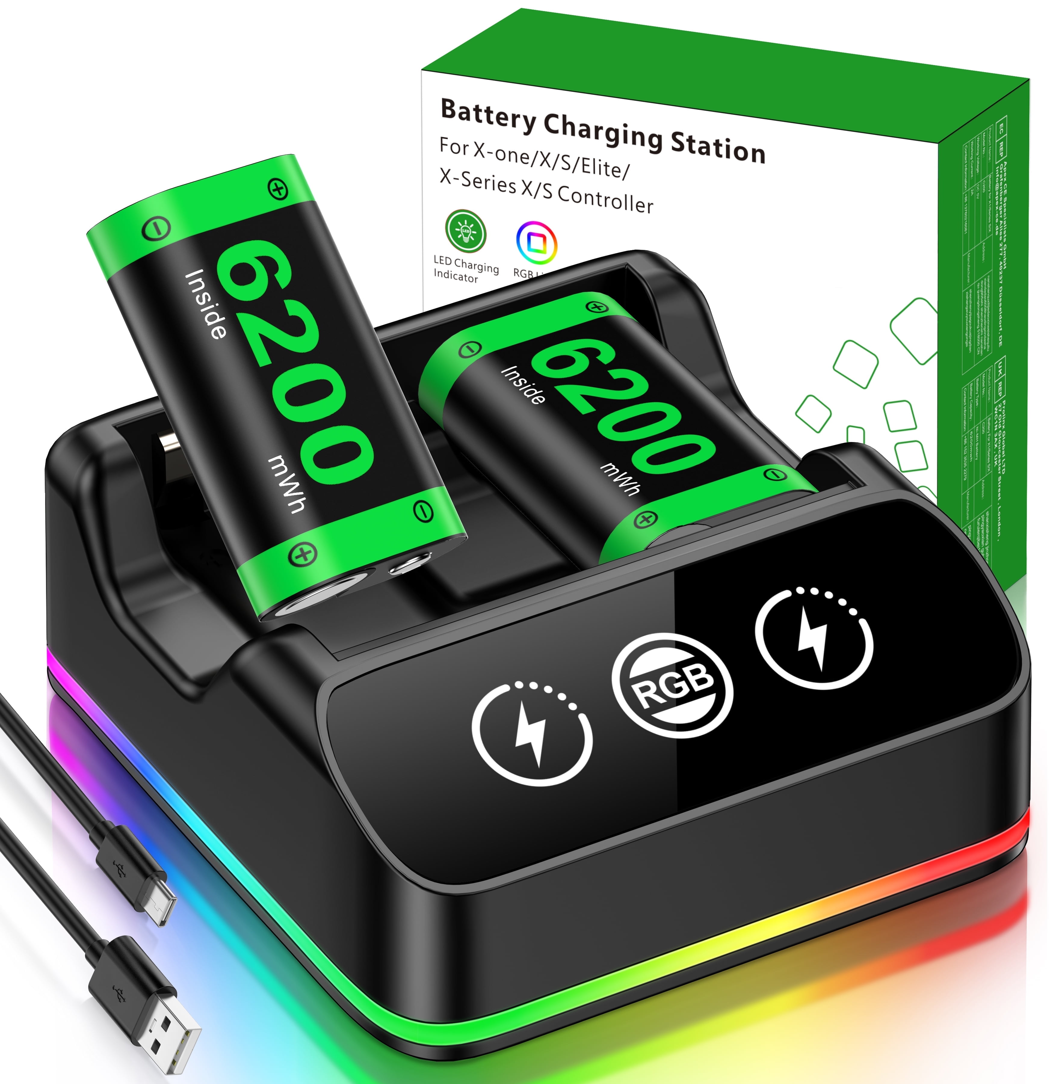 EUROA Xbox One Controller Battery Pack with 2x6200mWh for Xbox One/S/X ...