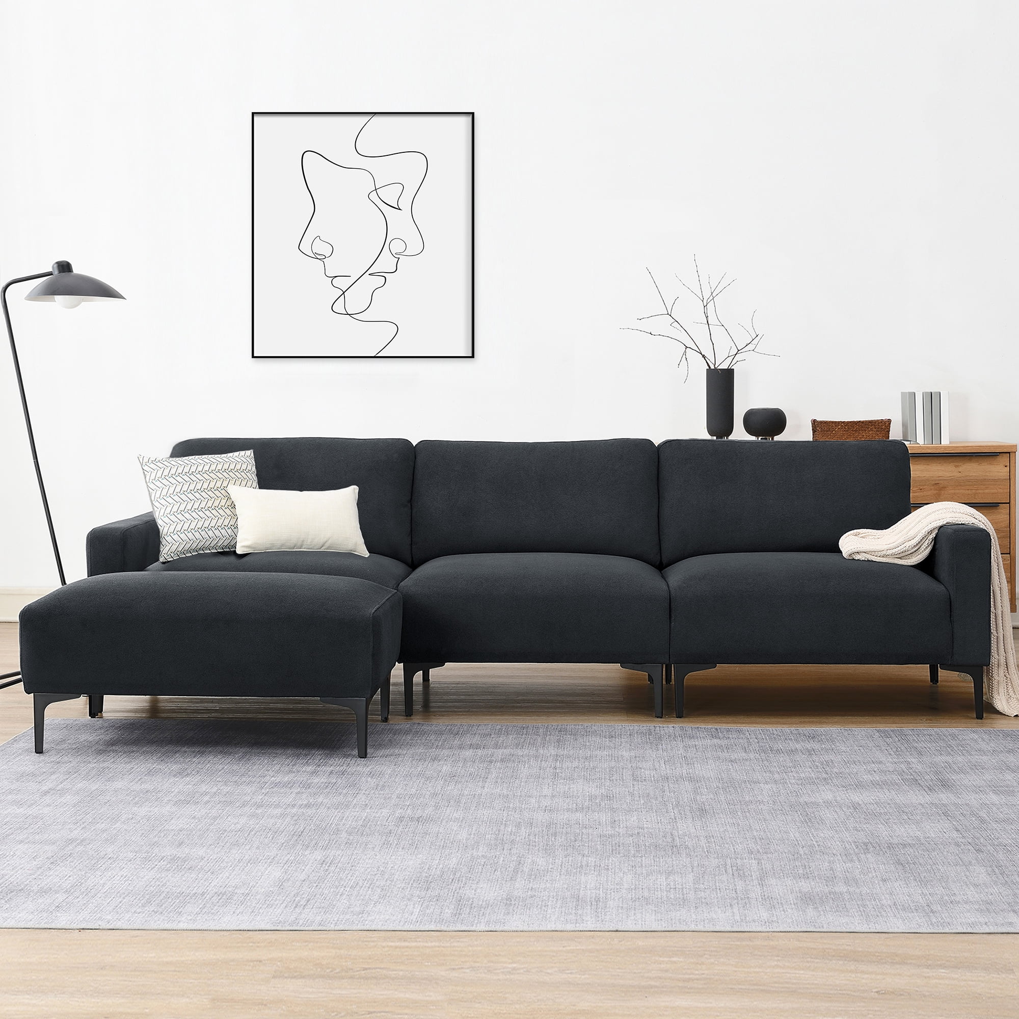 EUROCO 103.5" Modern L-shaped Combinable Sectional Sofa, 4-seat Velvet ...