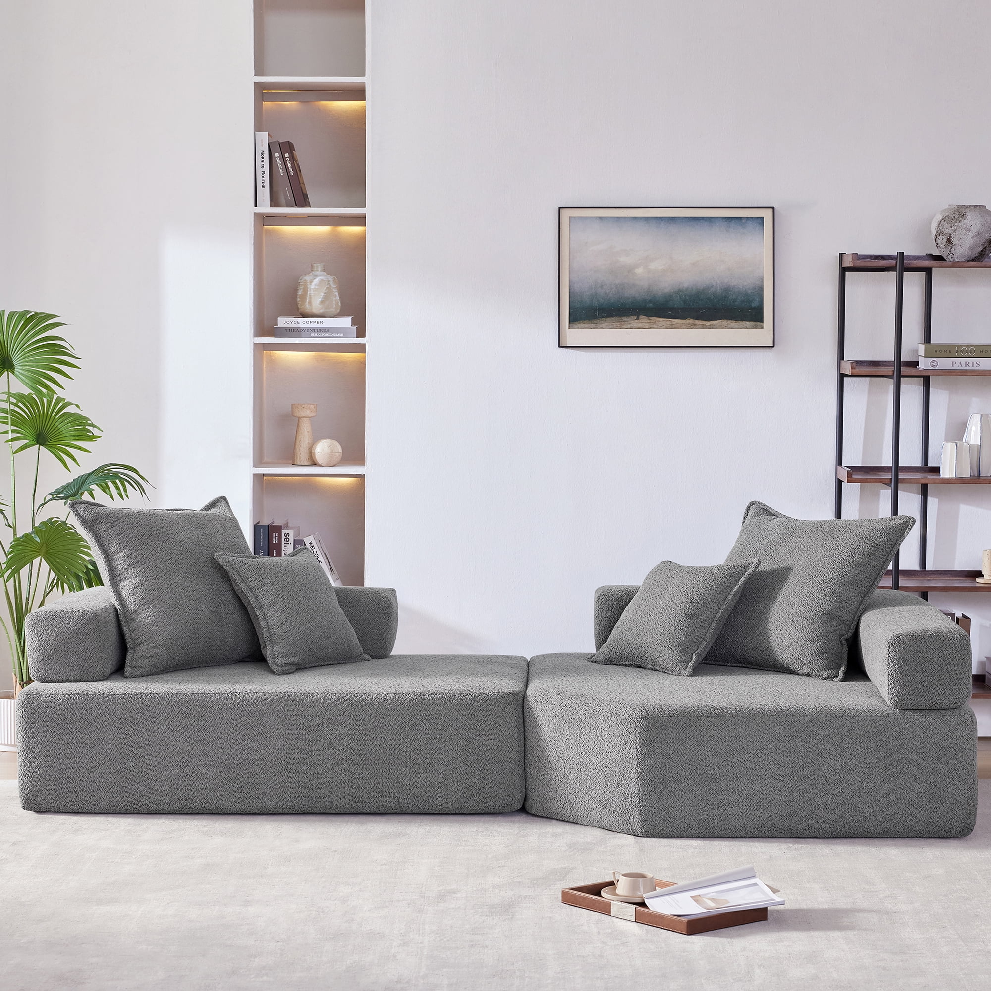 EUROCO 103.5" Oversized Modular U Shaped Sectional Sofa Couch, Boucle 2 ...