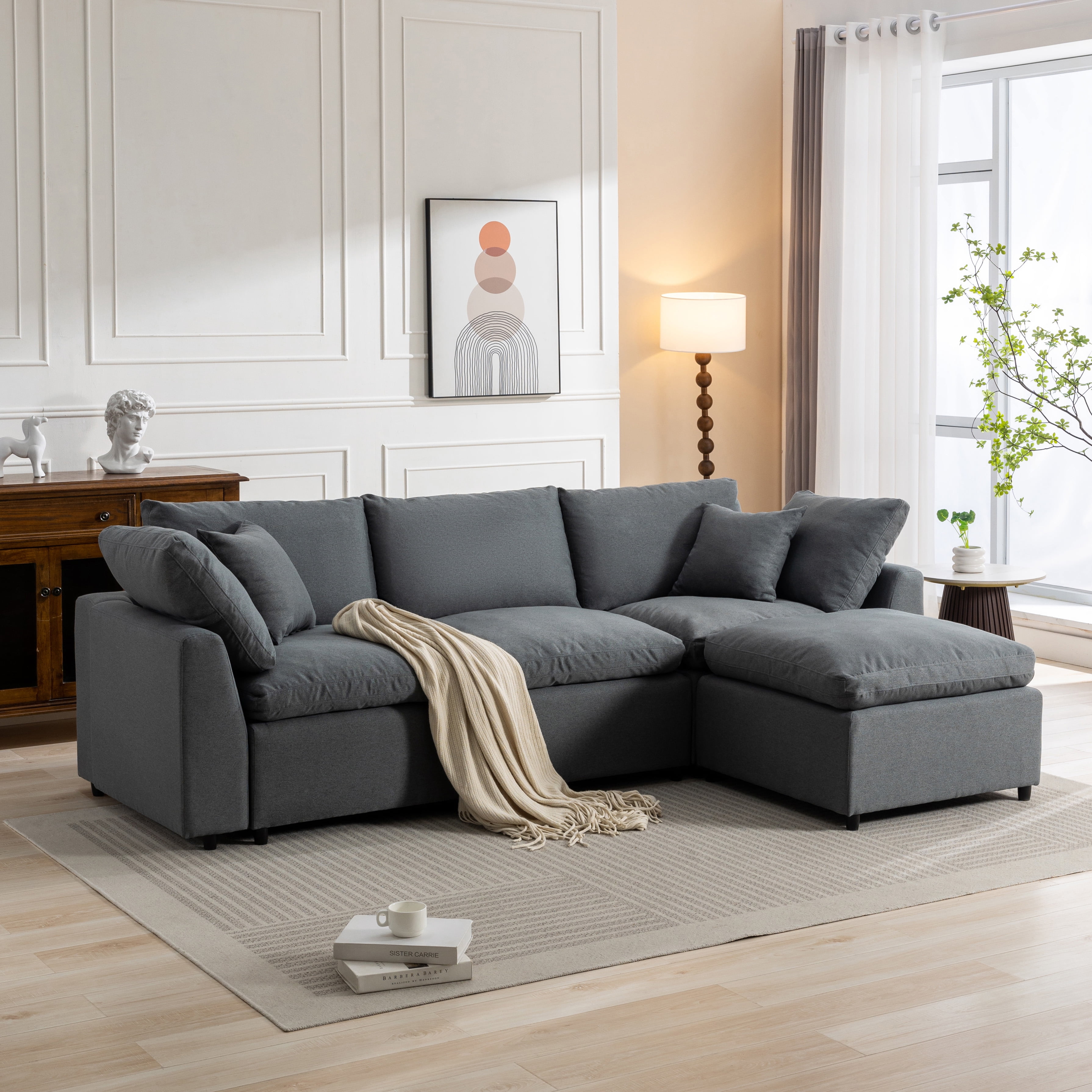 EUROCO 104" Oversized Convertible Sectional Sofa Couch, Down Filled ...