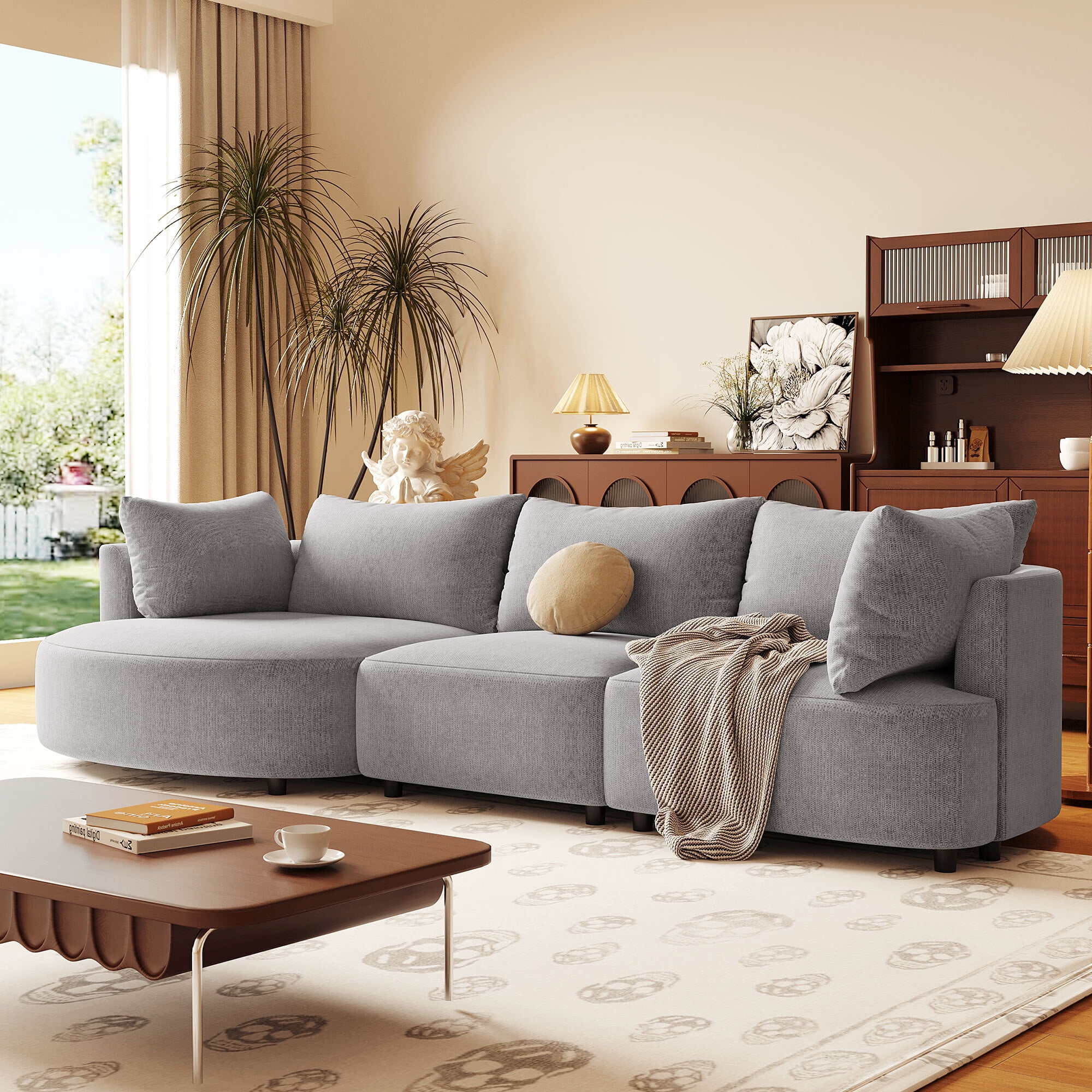EUROCO 106" Modern 3-Seater Diamond-Velet Sofa Couch,L-Shape Curved ...