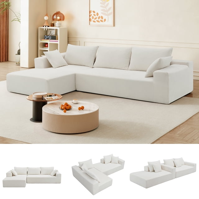 "EUROCO 109"" L-Shaped 4-Seat Modular Sectional Sofa with Pillows ...