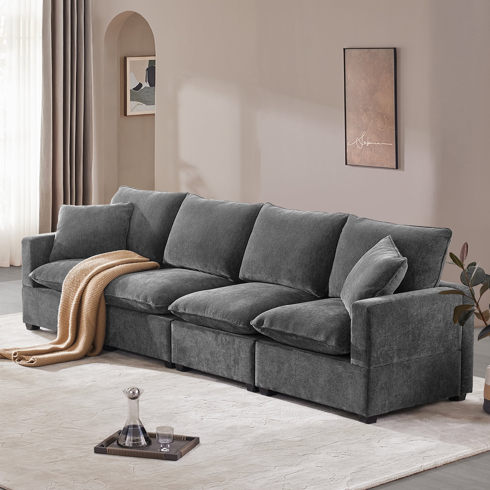 EUROCO 110" Modern Modular 4-seat Chenille Sofa Couch,Combinable ...