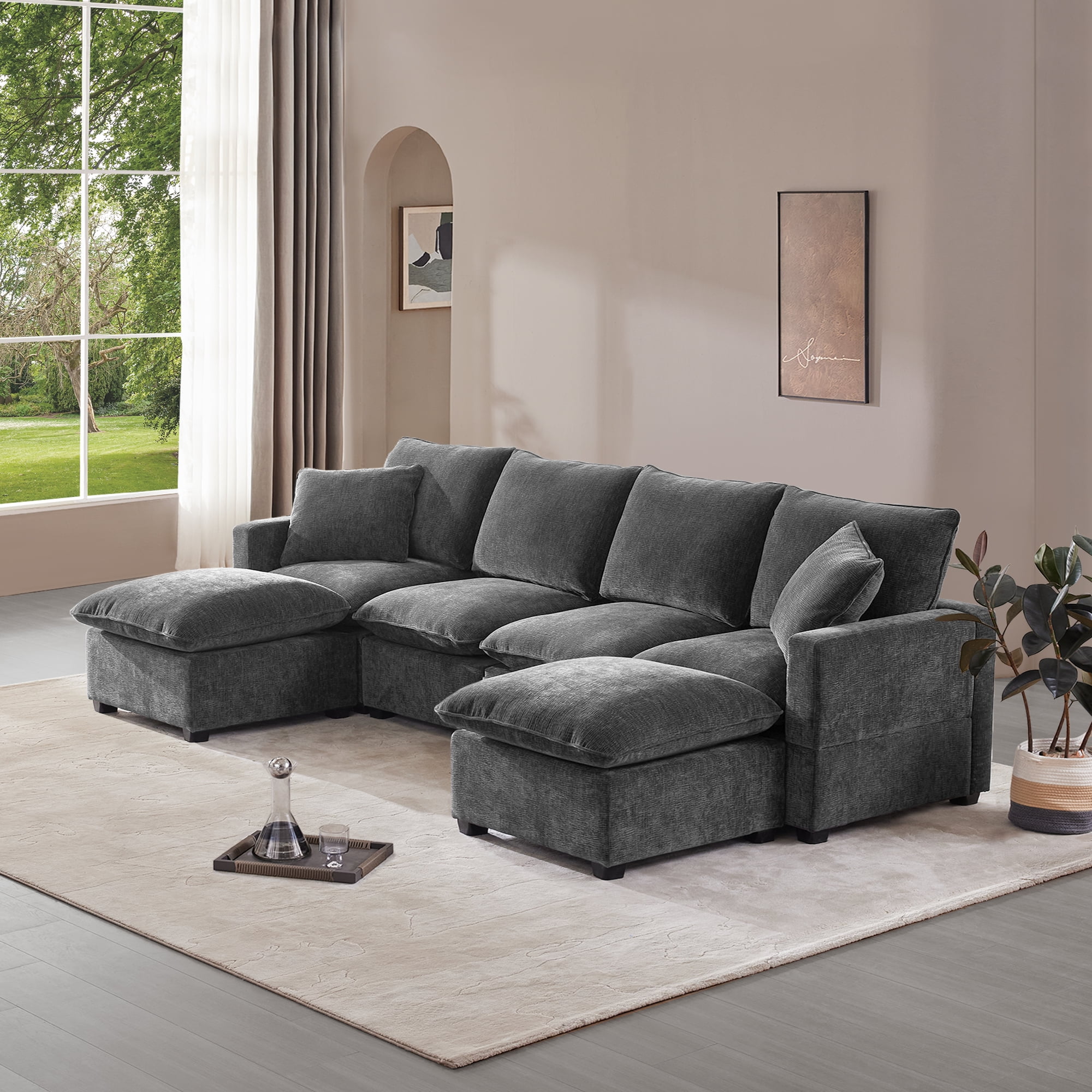 Free Shipping! Euroco 110 Modern U Shape Modular Chenille Sofa with ...