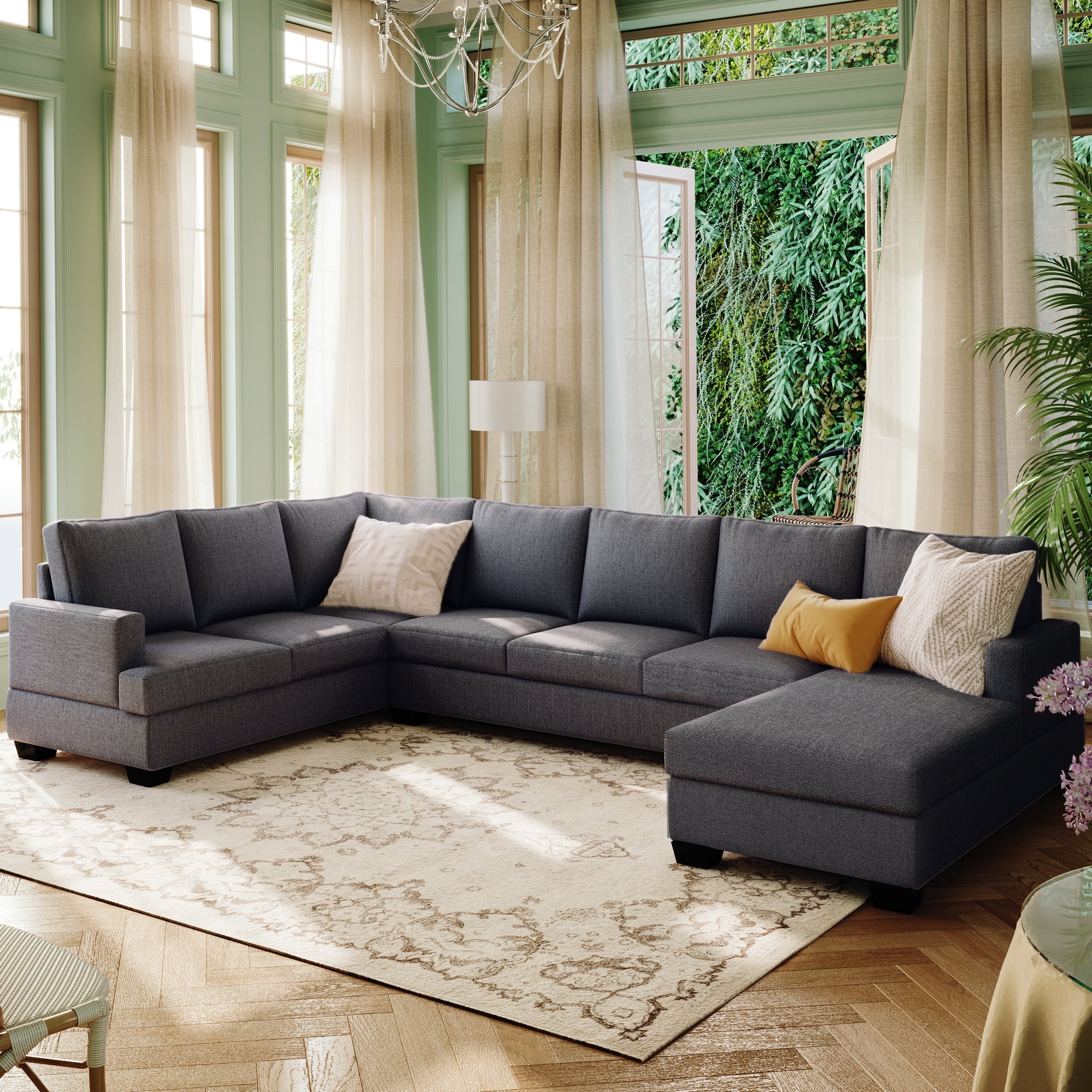EUROCO 125.6" Large Upholstered Sectional Sofa for 6 seats, U-Shape ...