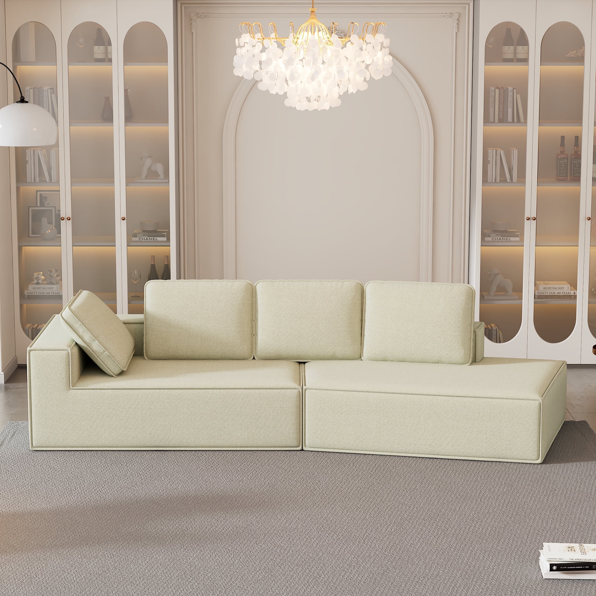 EUROCO 125" Longer Sectional Sofa Couch with 4 Pillows,Chenille Couch ...