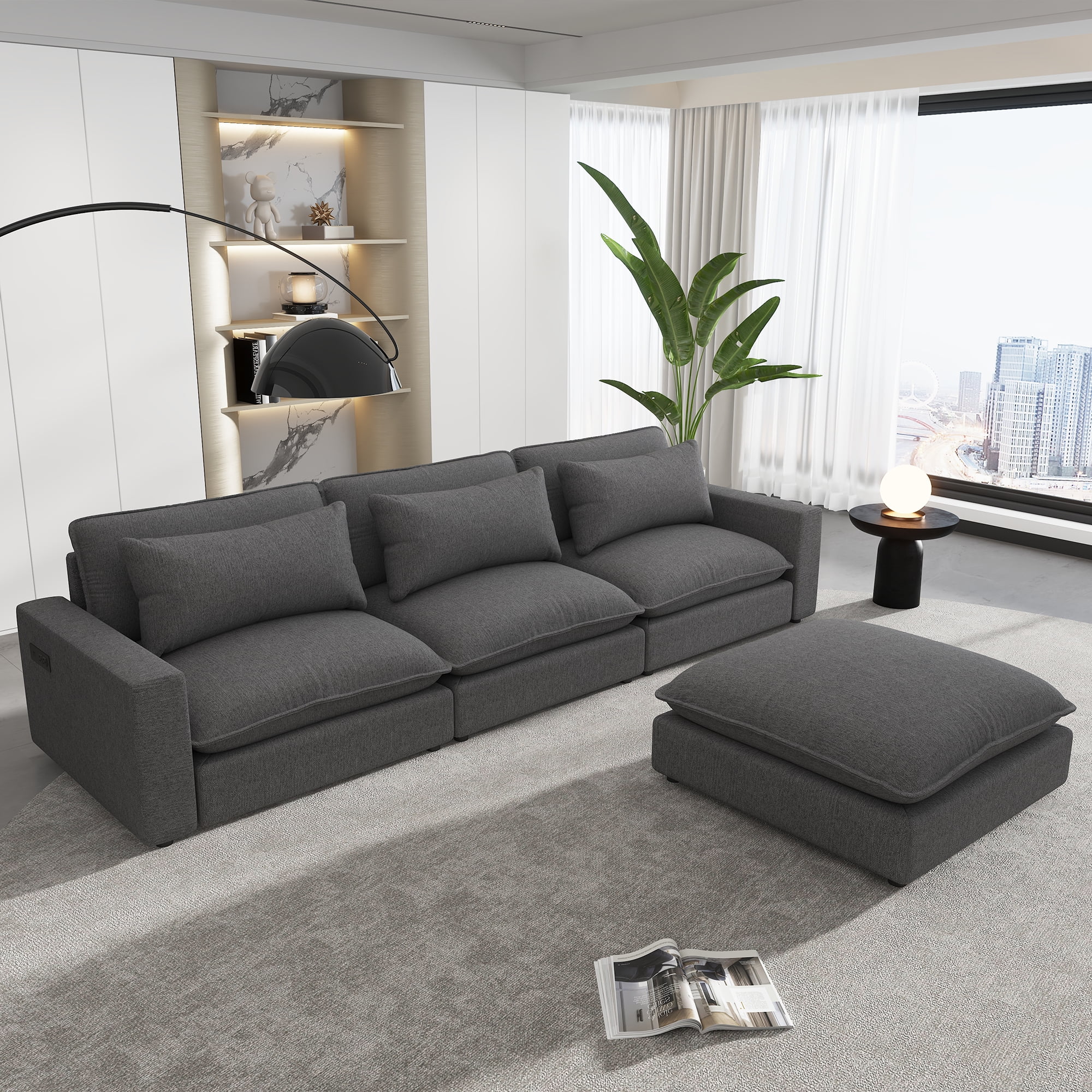 EUROCO 128" Sectional Sofa Couch, Chenille Upholstered Sofa with ...