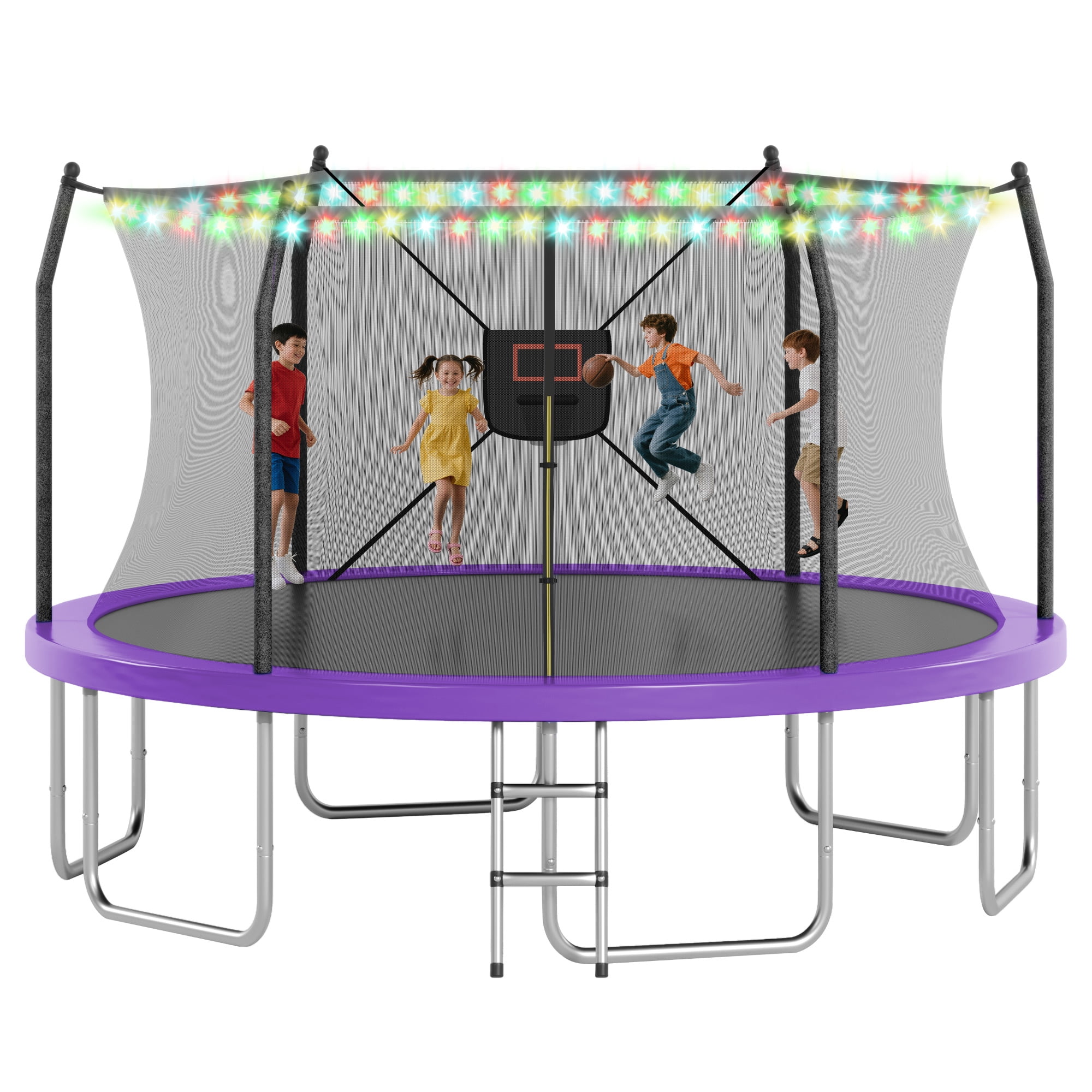 EUROCO 14FT Trampoline for Kids and Adults with Lights, Basketball Hoop ...