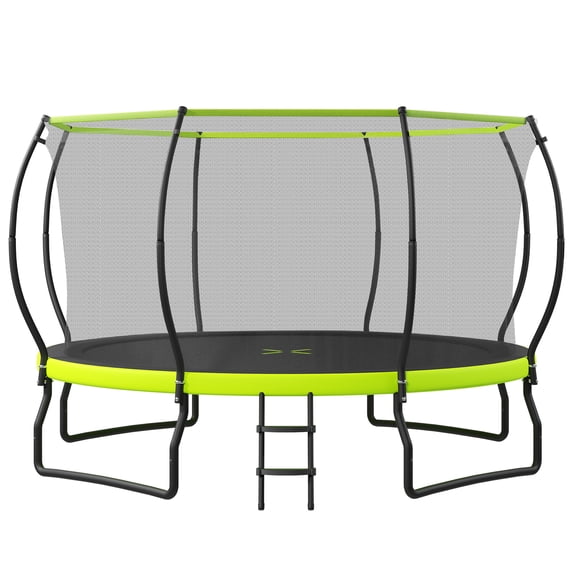 EUROCO 14FT Trampoline with Enclosure Net & 2-step Ladder, Outdoor ...