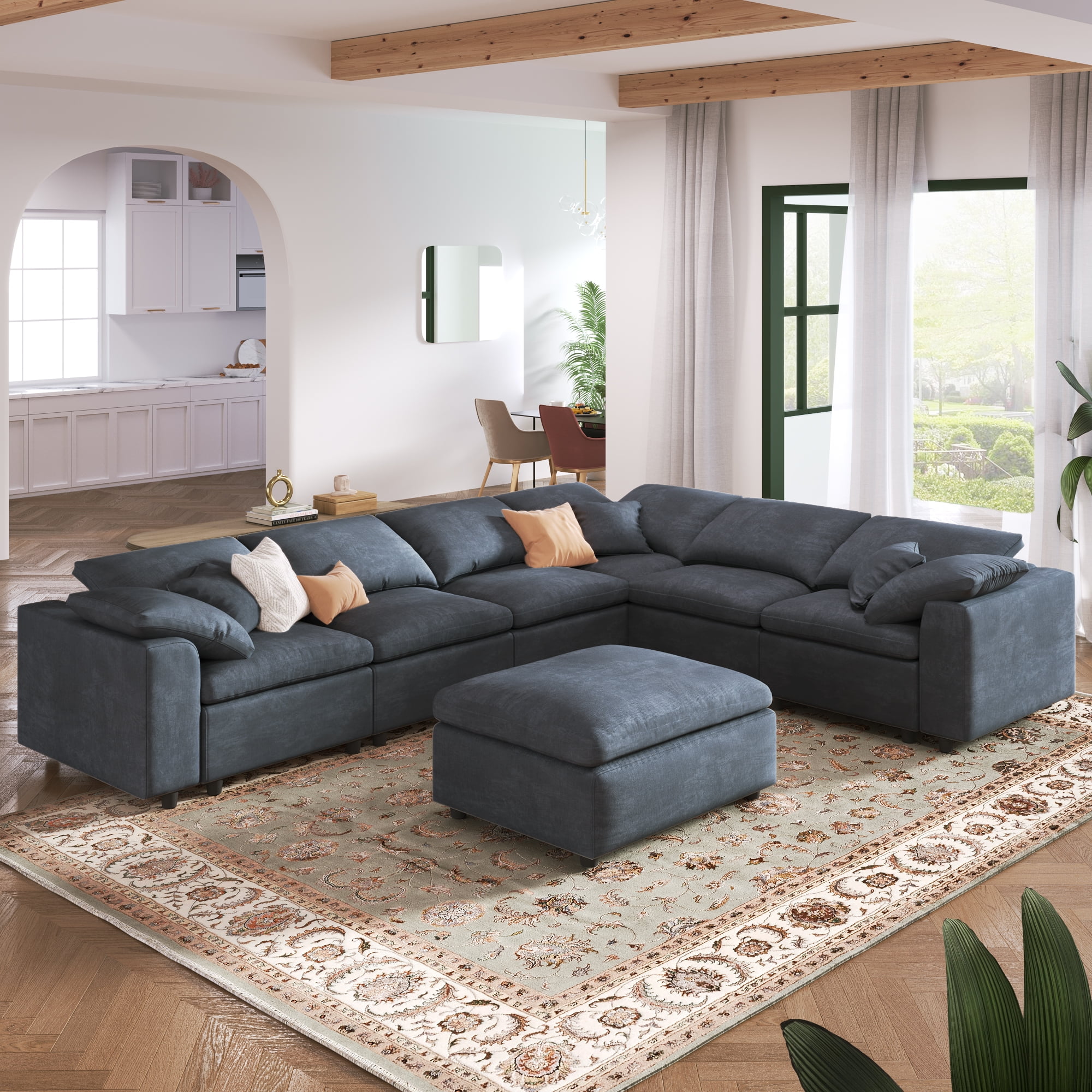 "EUROCO Modern 160"" 7-Seater U/L Shaped Chenille Sectional Sofa with ...