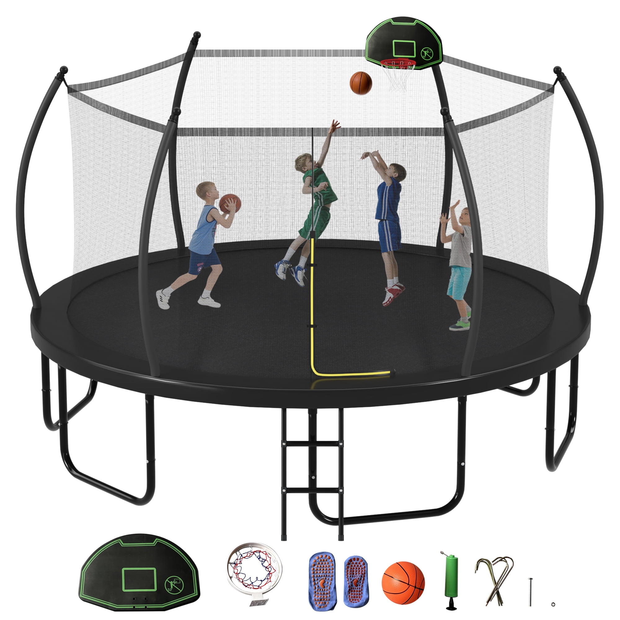 EUROCO 16FT Trampoline with Basketball Hoop & Ladder, 1500LBS Outdoor ...
