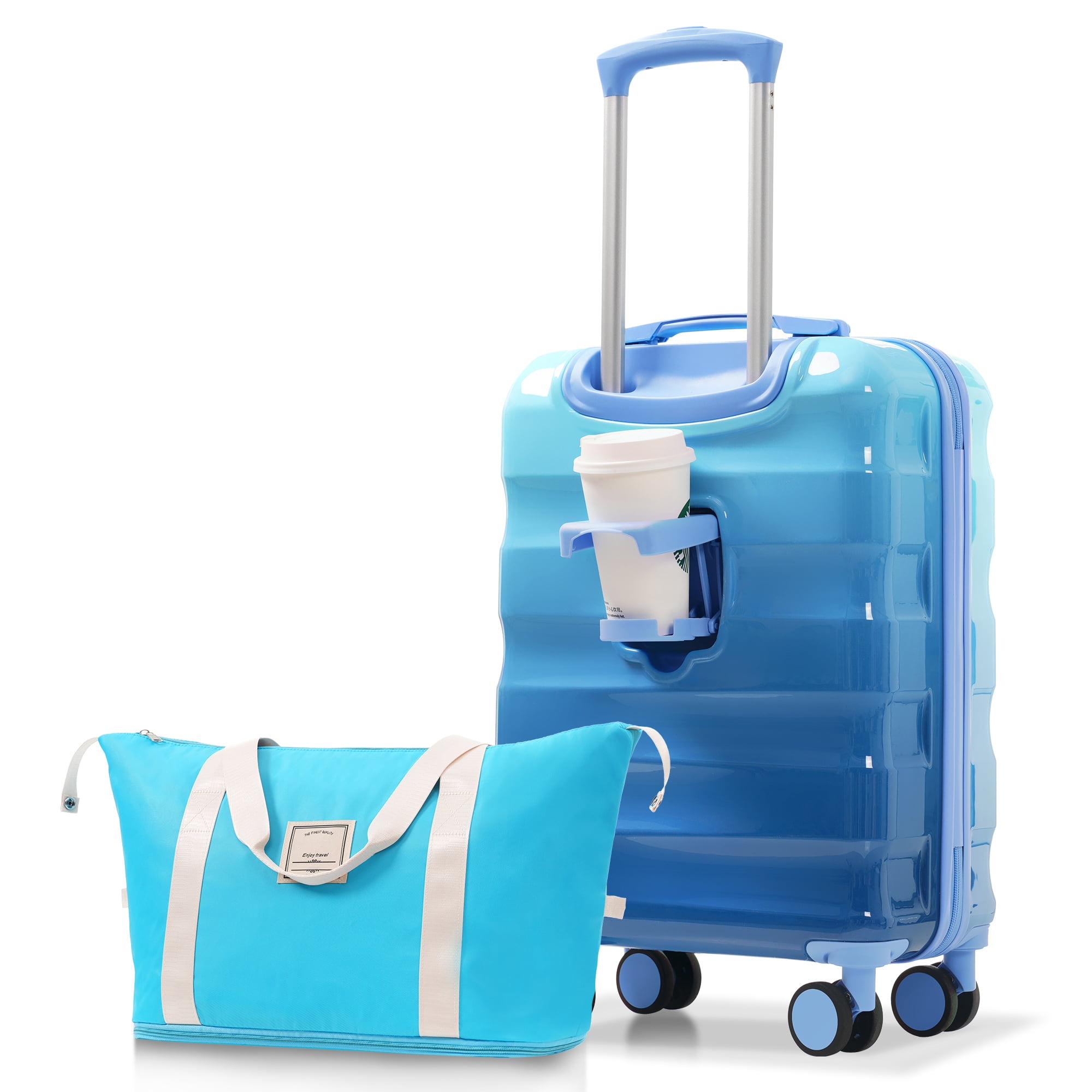 EUROCO 2 Piece Luggage Sets,20" Carry-on Luggage with Cup Holder ...