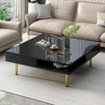 EUROCO 2-Tier Coffee Table High Gloss Square Center Table with 4 Golden ...
