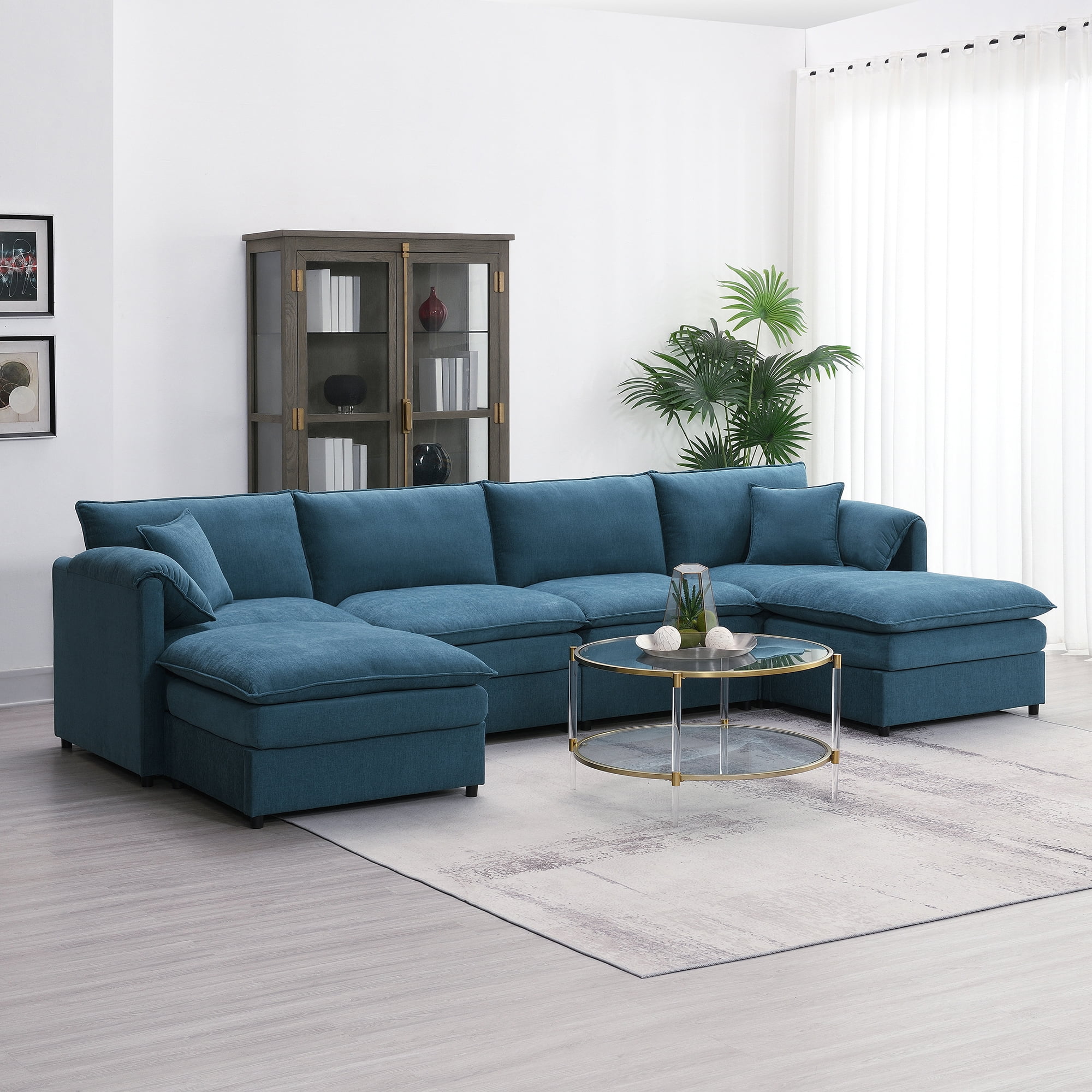 EUROCO 134" Oversized U Shaped Modular Sectional Sofa Couch, 6 Seat ...