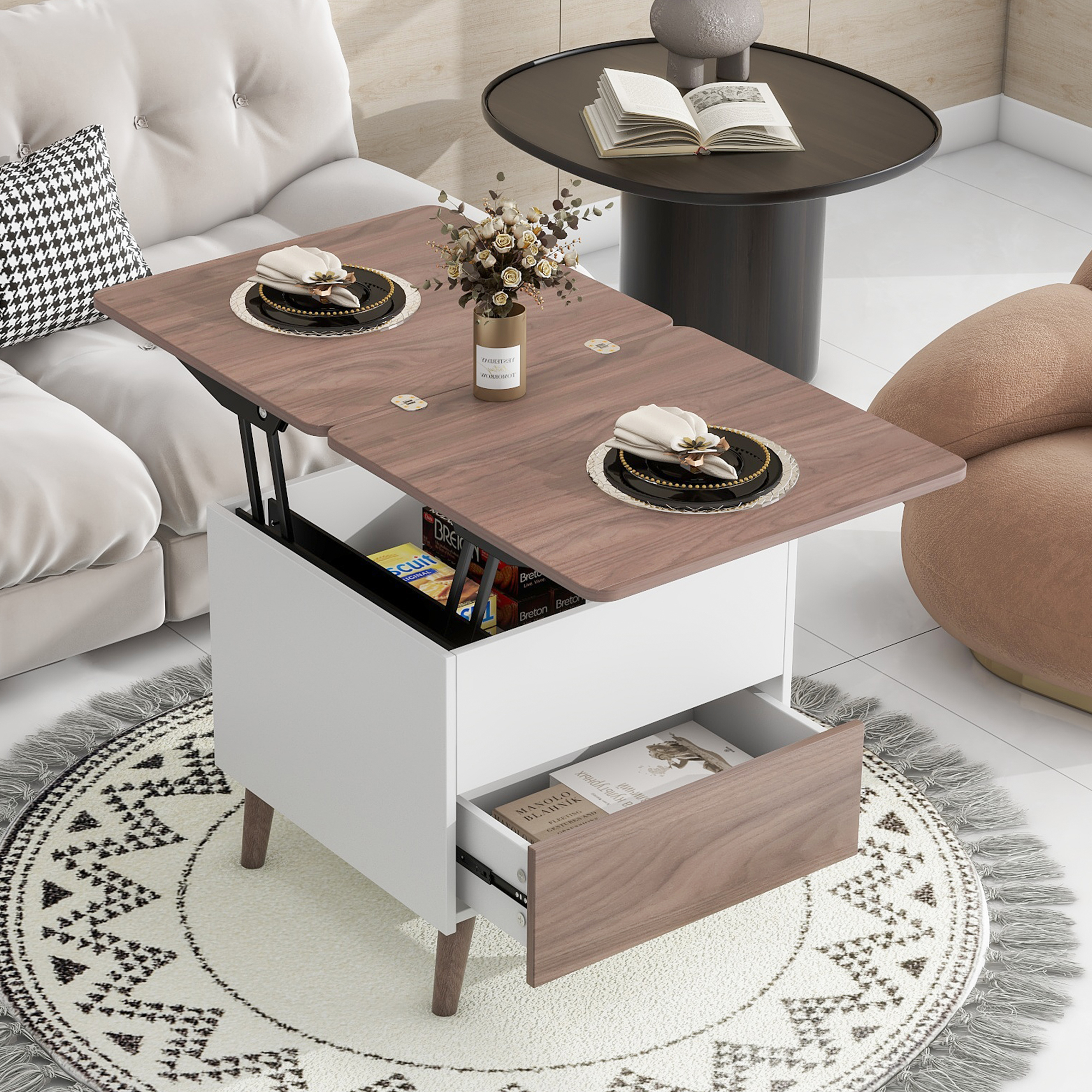 EUROCO 21.6" Modern Double Lift Top Coffee Table with Powerful Lifting ...
