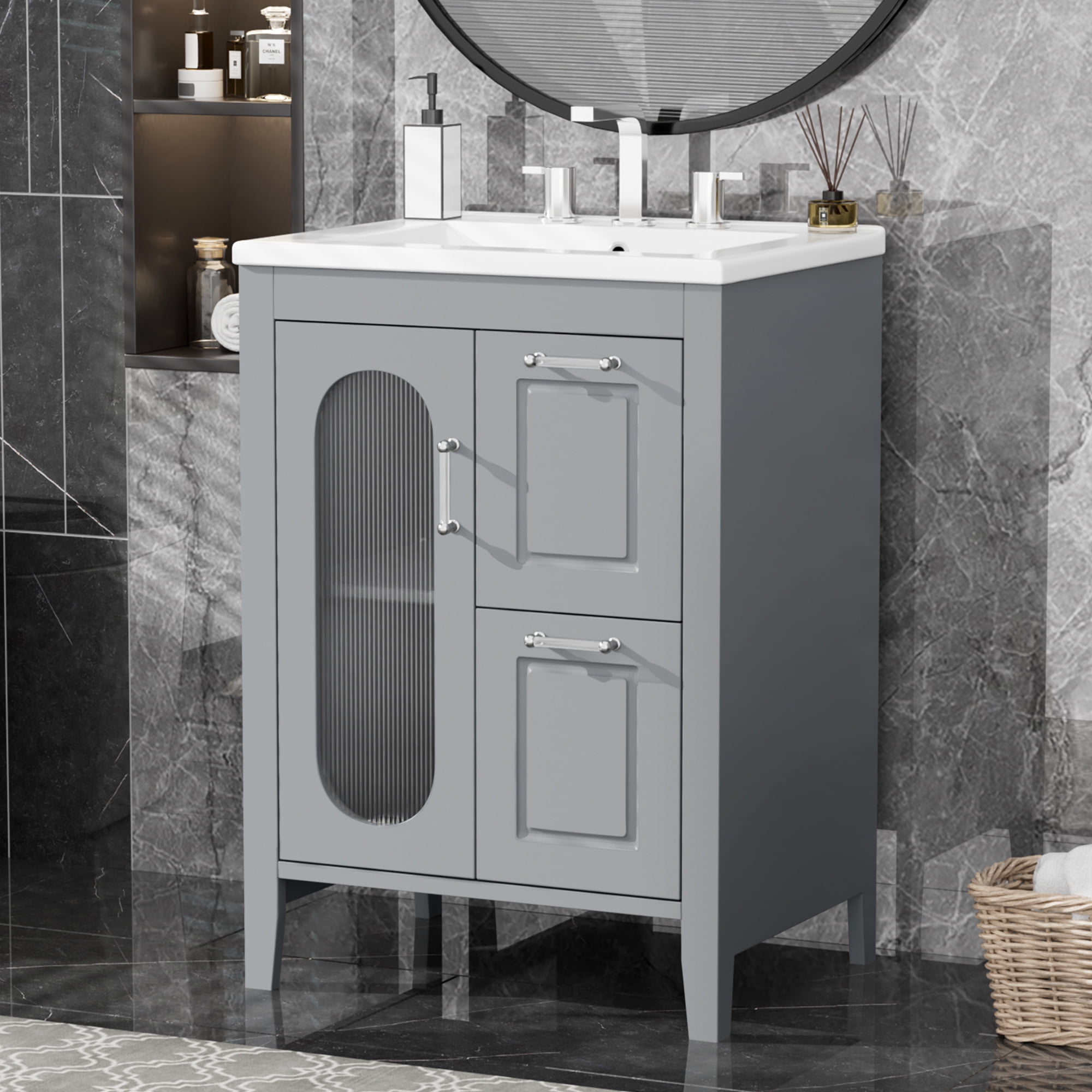 EUROCO 24" Bathroom Vanity with Sink，Bathroom Vanity Cabinet with Moru ...