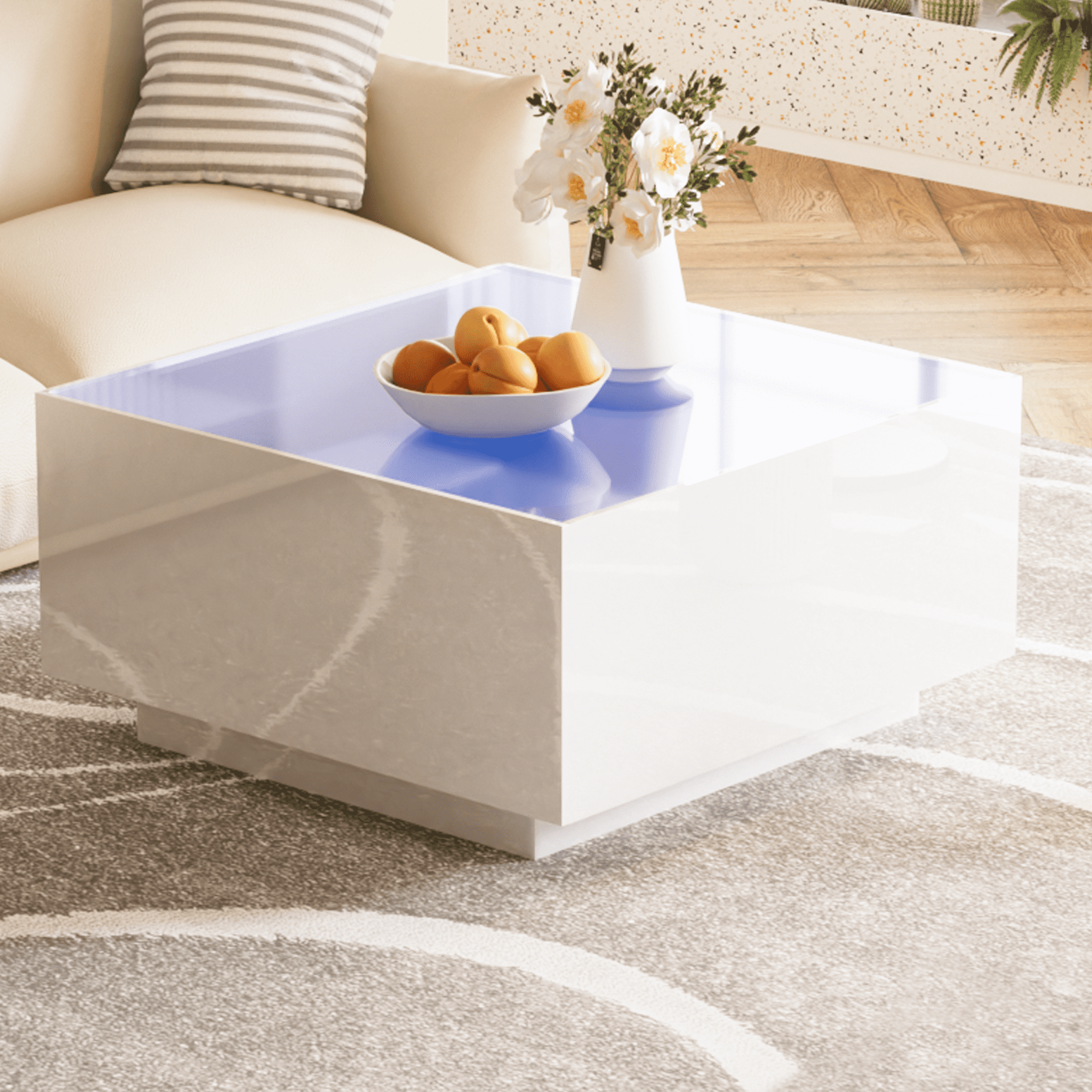 EUROCO 27.5" LED Coffee Table for Living Room, High Glossy Center Table ...
