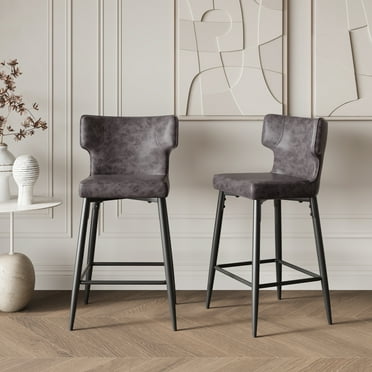 Set of 2 Beige Modern Velvet Bar Stools with Barrel Backrest ...