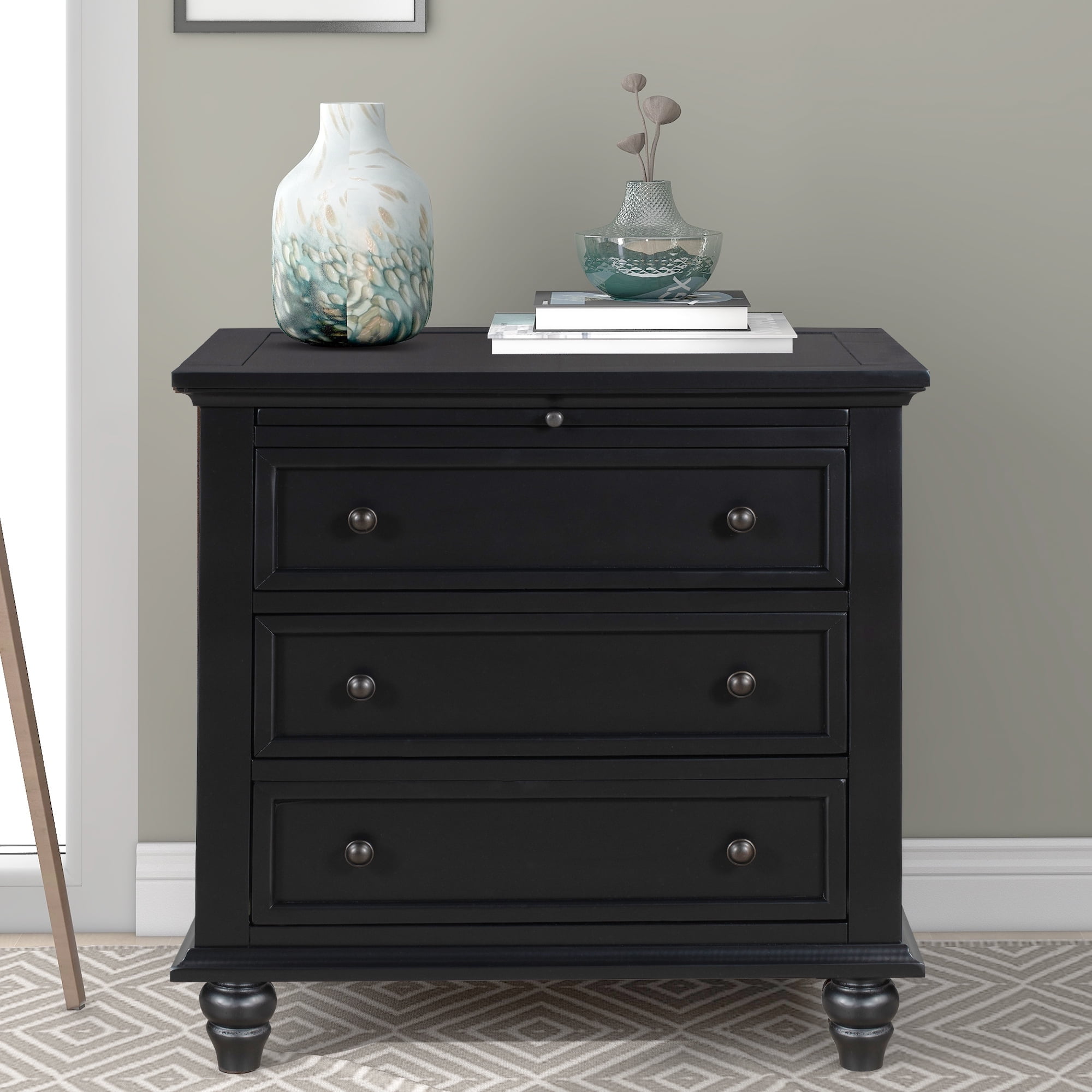 Euroco 28" Nightstand with Pull Out Tray 3 Drawers Rubber Wood Legs ...