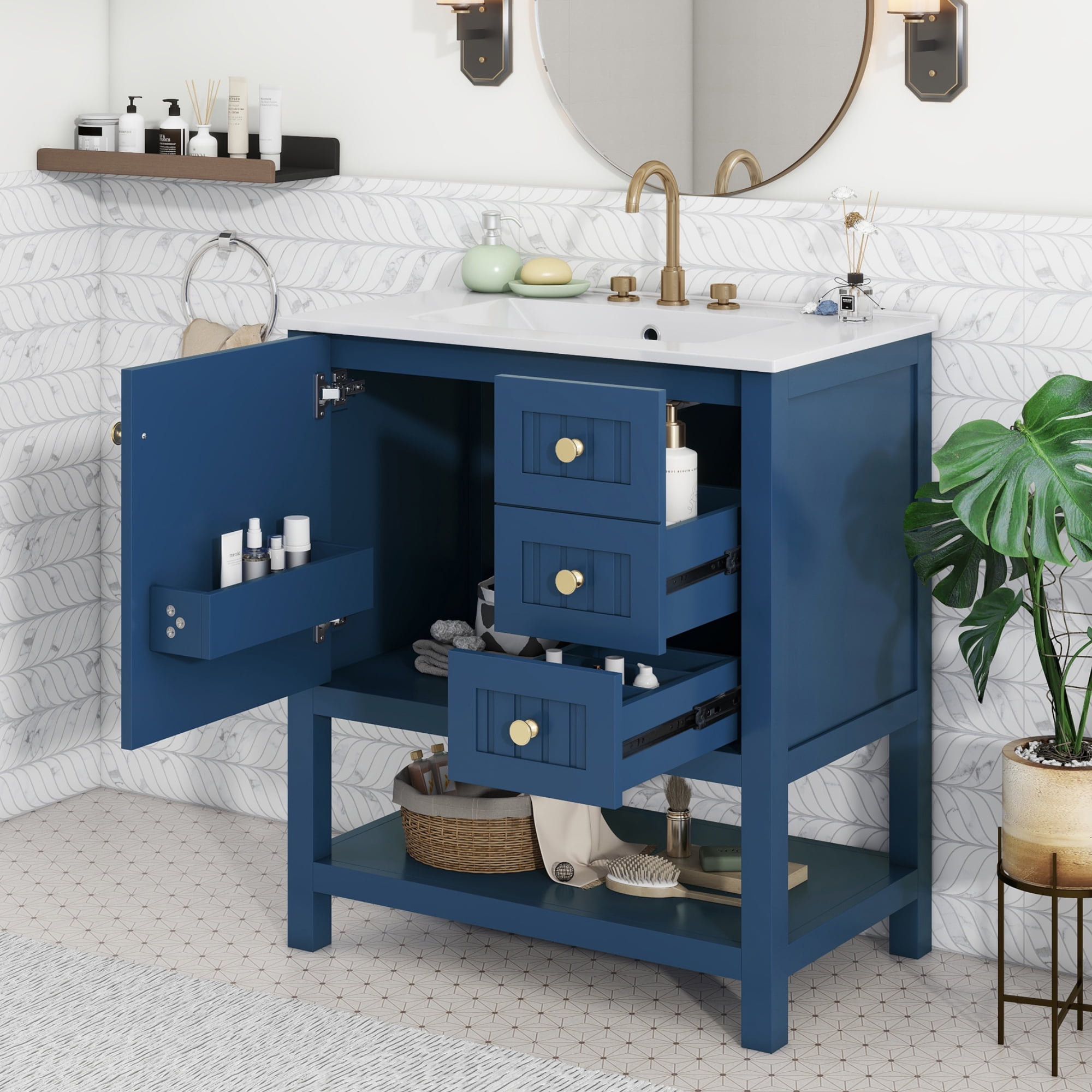 EUROCO 30" Bathroom Vanity with Ceramic Sink,Modern Bathroom Sink ...