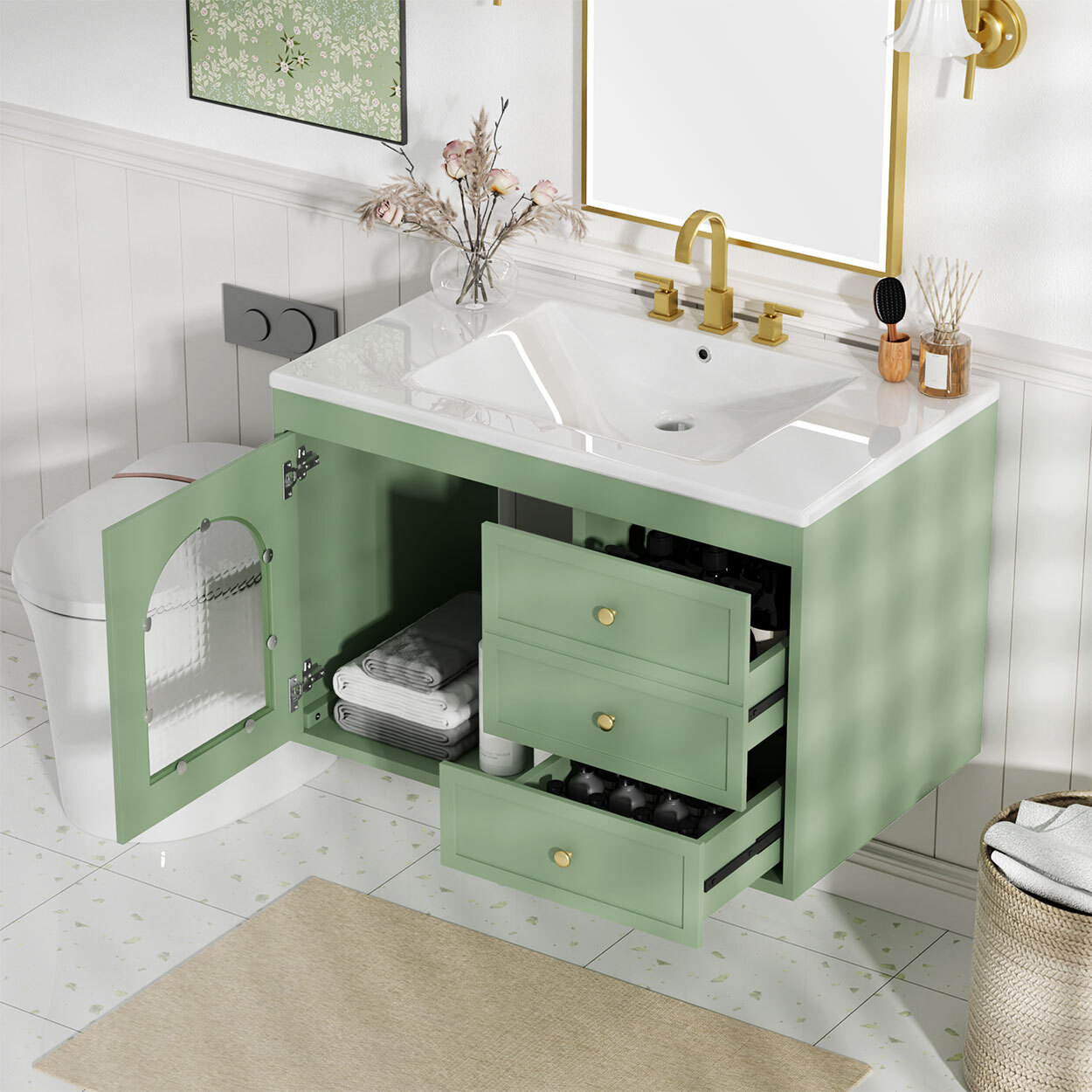 Ufurpie 30 Inch Floating Bathroom Vanity with Ceramic Sink,Modern Bath ...