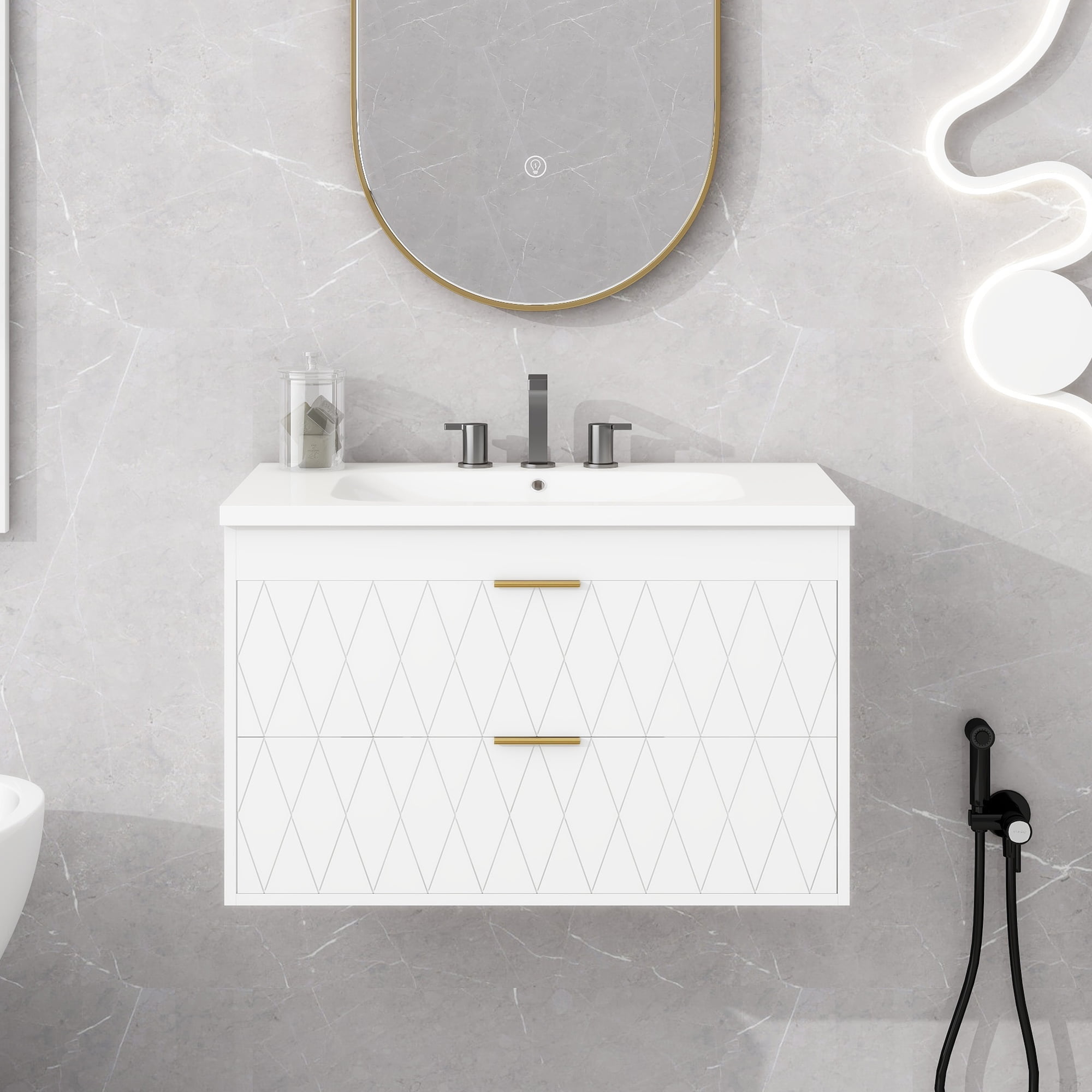 EUROCO 30'' Wall Mounted Floating Bathroom Vanity，Bathroom Storage ...