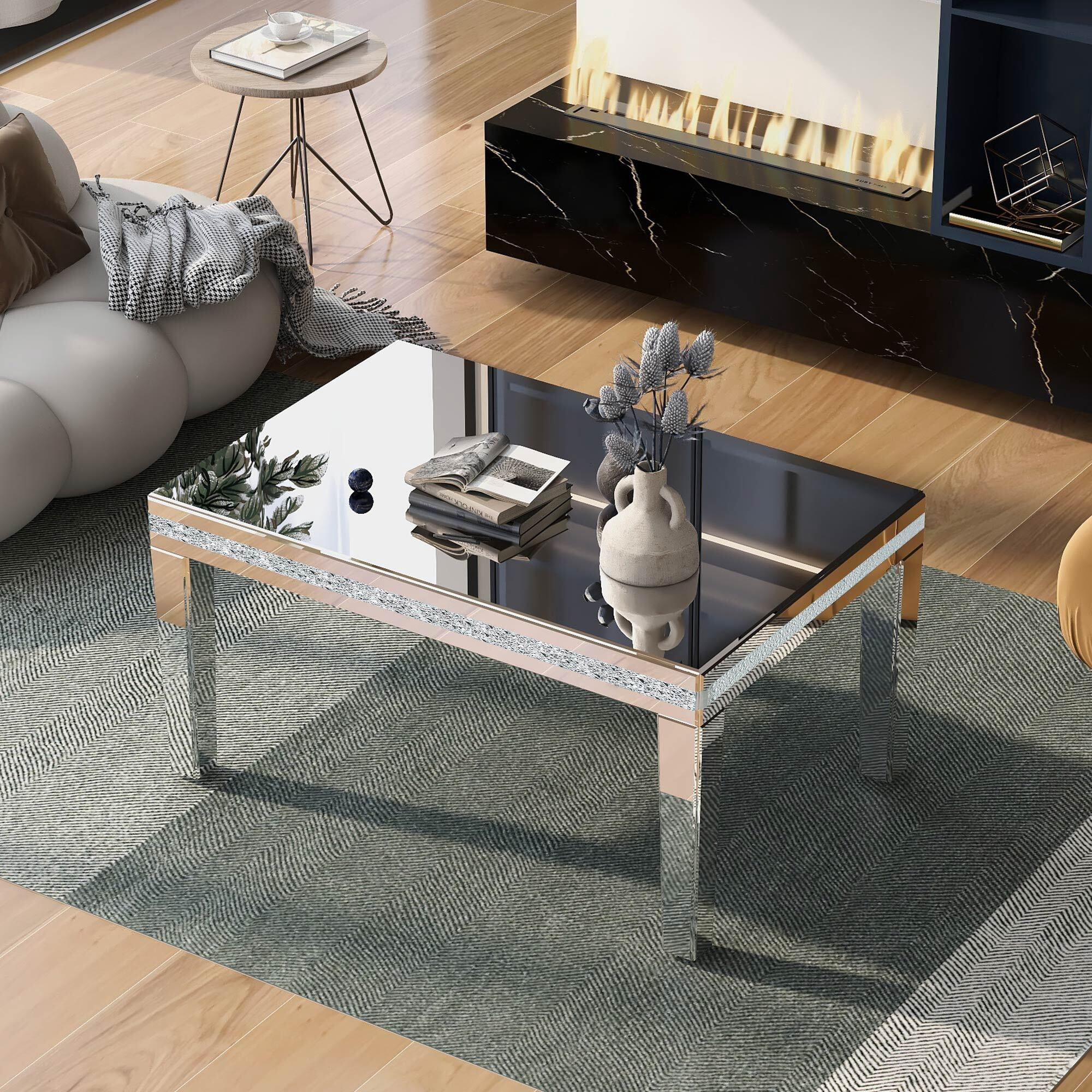 Free Shipping! Euroco 35.4” Mirrored Coffee Table with Adjustable ...