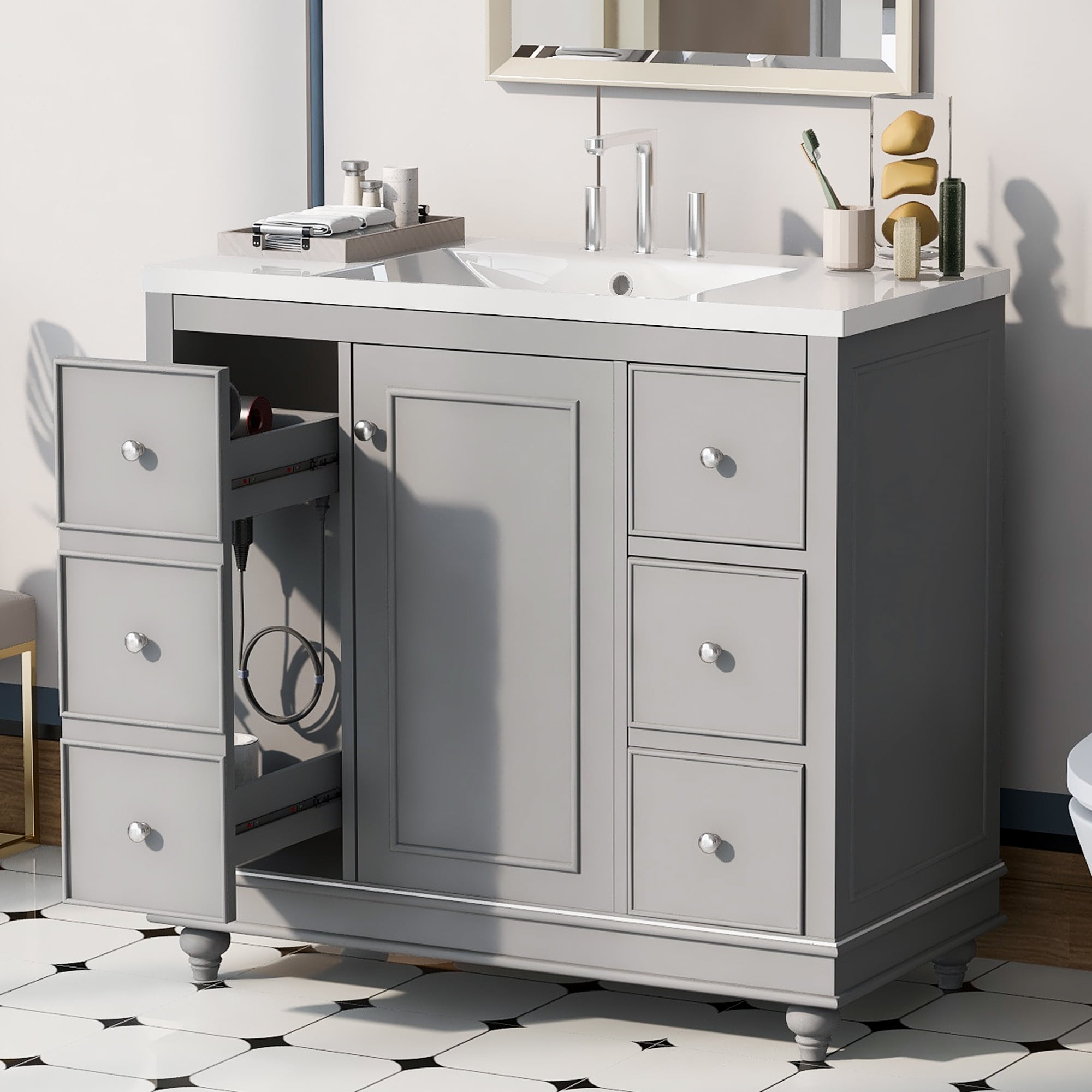 EUROCO 36" Bathroom Vanity with Sink Bathroom Vanity Cabinet with 4 ...