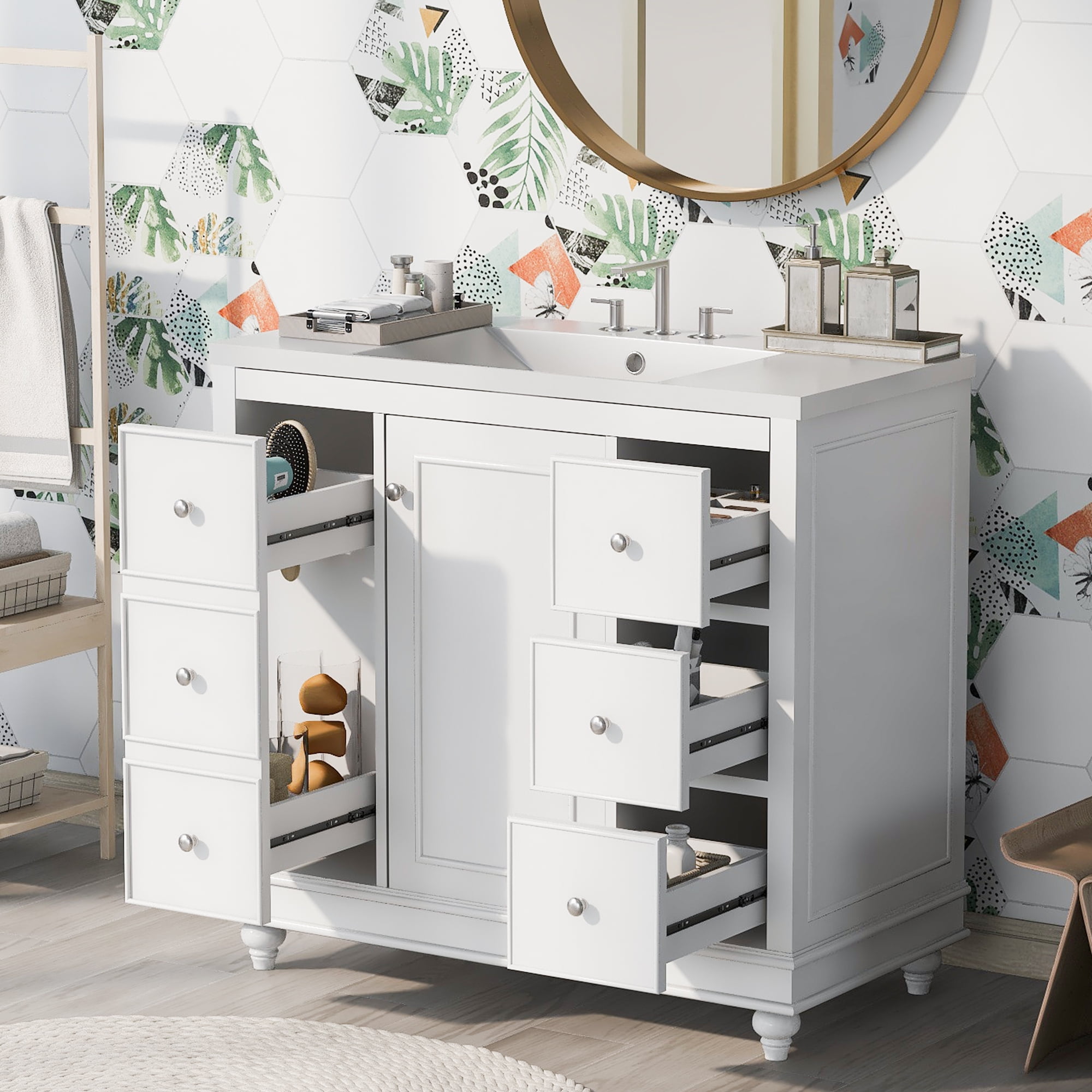 EUROCO 36" Bathroom Vanity with Sink Bathroom Vanity Cabinet with 4 ...