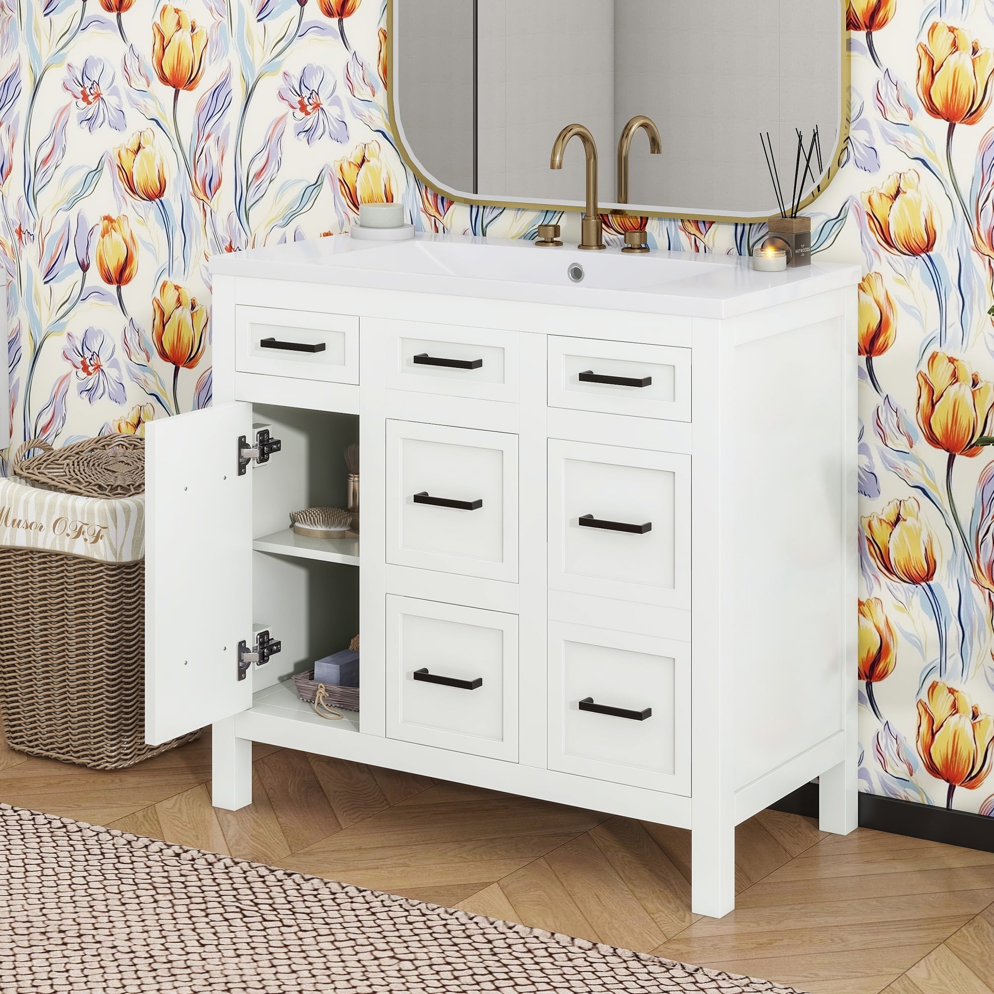 EUROCO 36" Bathroom Vanity with Sink Bathroom Vanity Cabinet with Resin ...