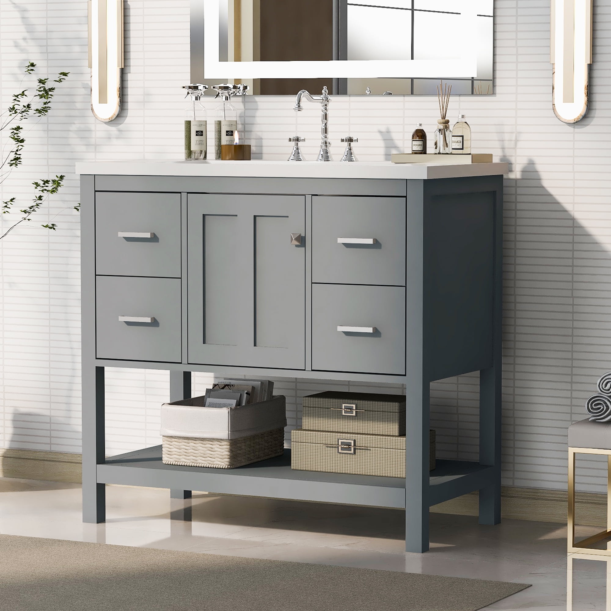 EUROCO 36" Bathroom Vanity with Sink Bathroom Vanity Cabinet with USB,2 ...