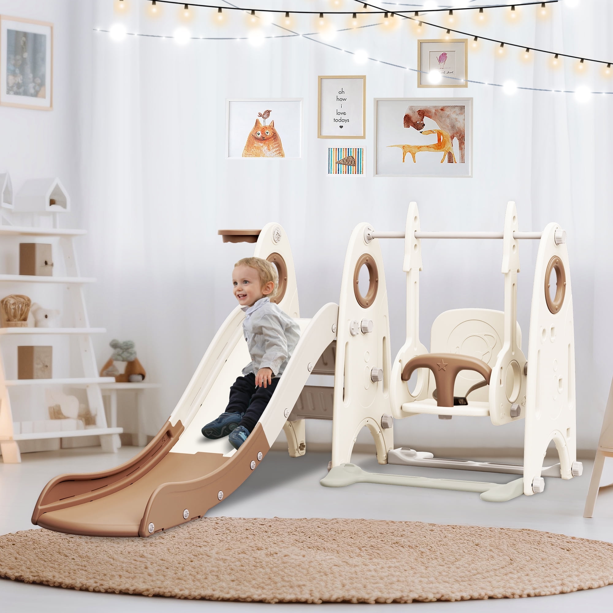 EUROCO 4 in 1 Slide and Swing Set,Kids Playground Climber Slide Playset ...