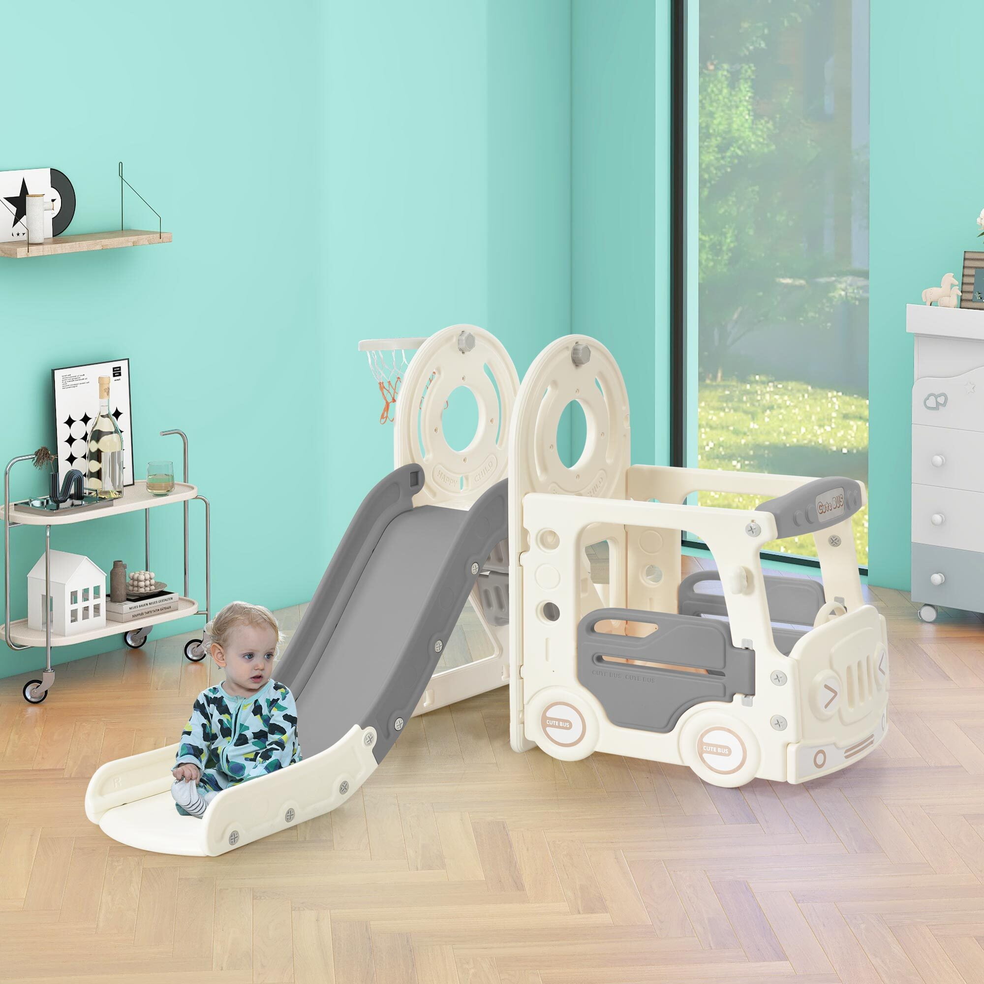 EUROCO 4 In 1 Toddler Kids Slide Set,Bus Slide Set with Bus Play ...