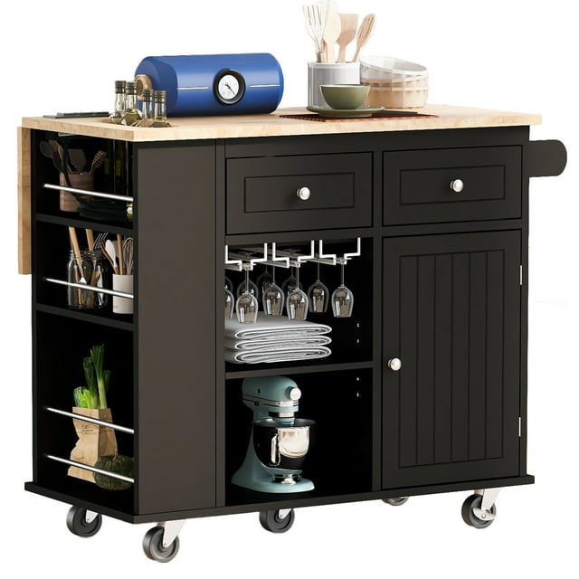 "EUROCO 40"" Portable Wooden Kitchen Island with Power Outlet, Drop ...