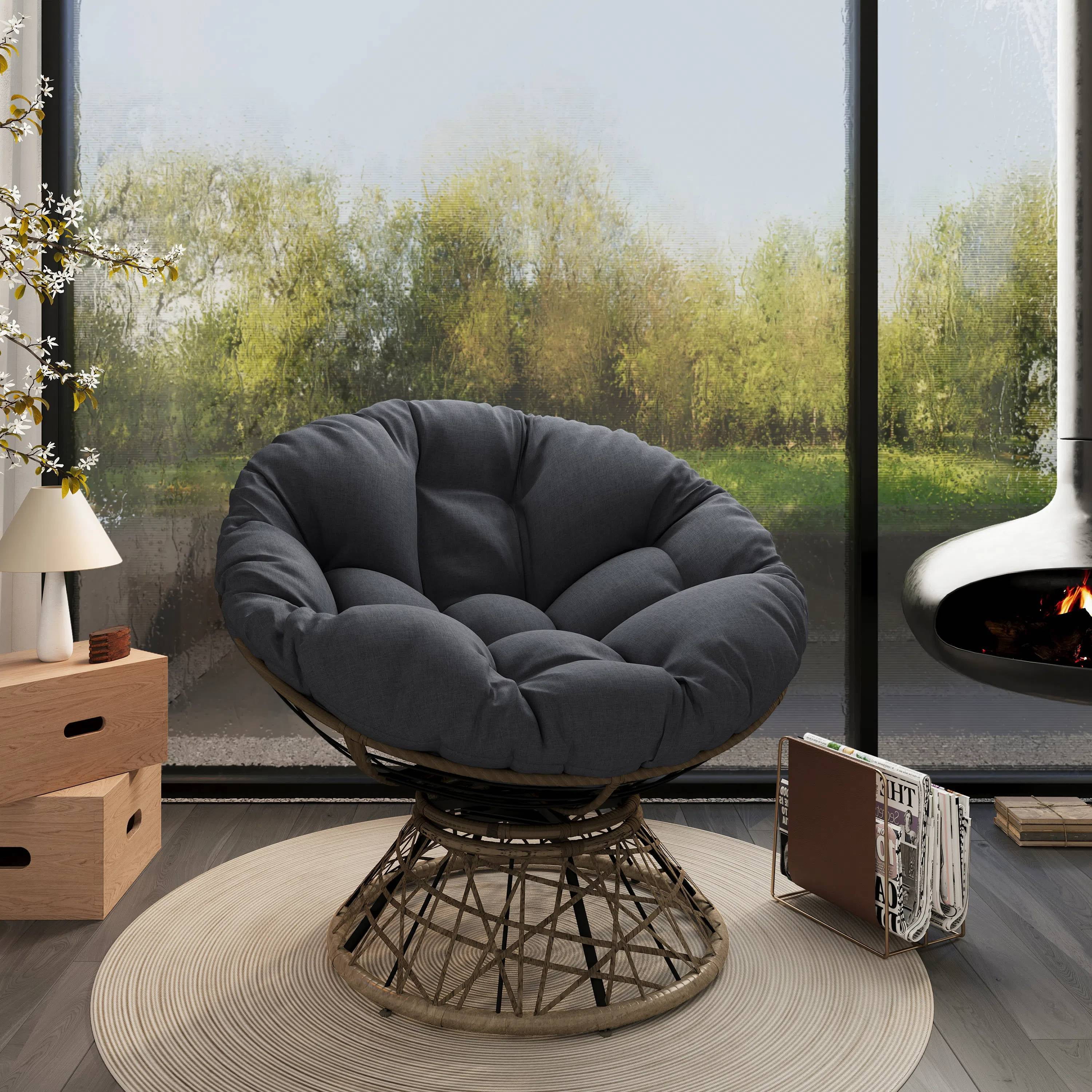 EUROCO 40" Oversized Ergonomic Wicker Papasan Chair with 360 Degree ...