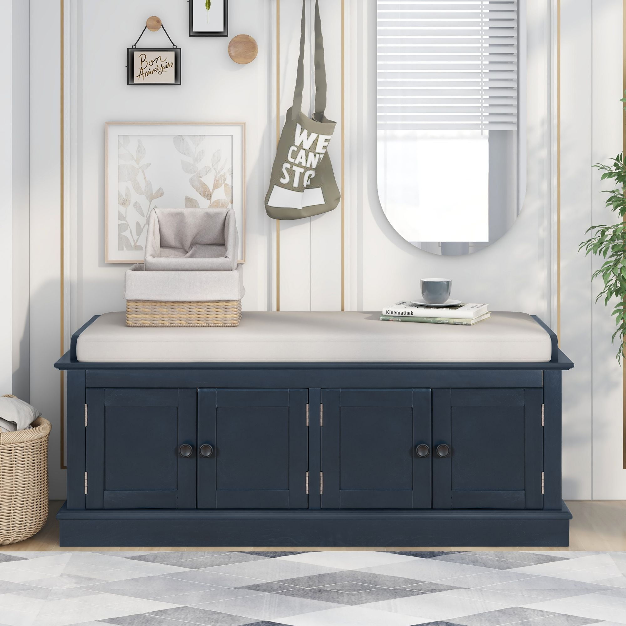 Free Shipping! EUROCO 42.7" Storage Bench, Wood Shoe Bench with 4 Doors ...