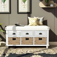 Aukfa Upholstered Storage Bench with 3 Drawers, Flip-Open Storage Box ...