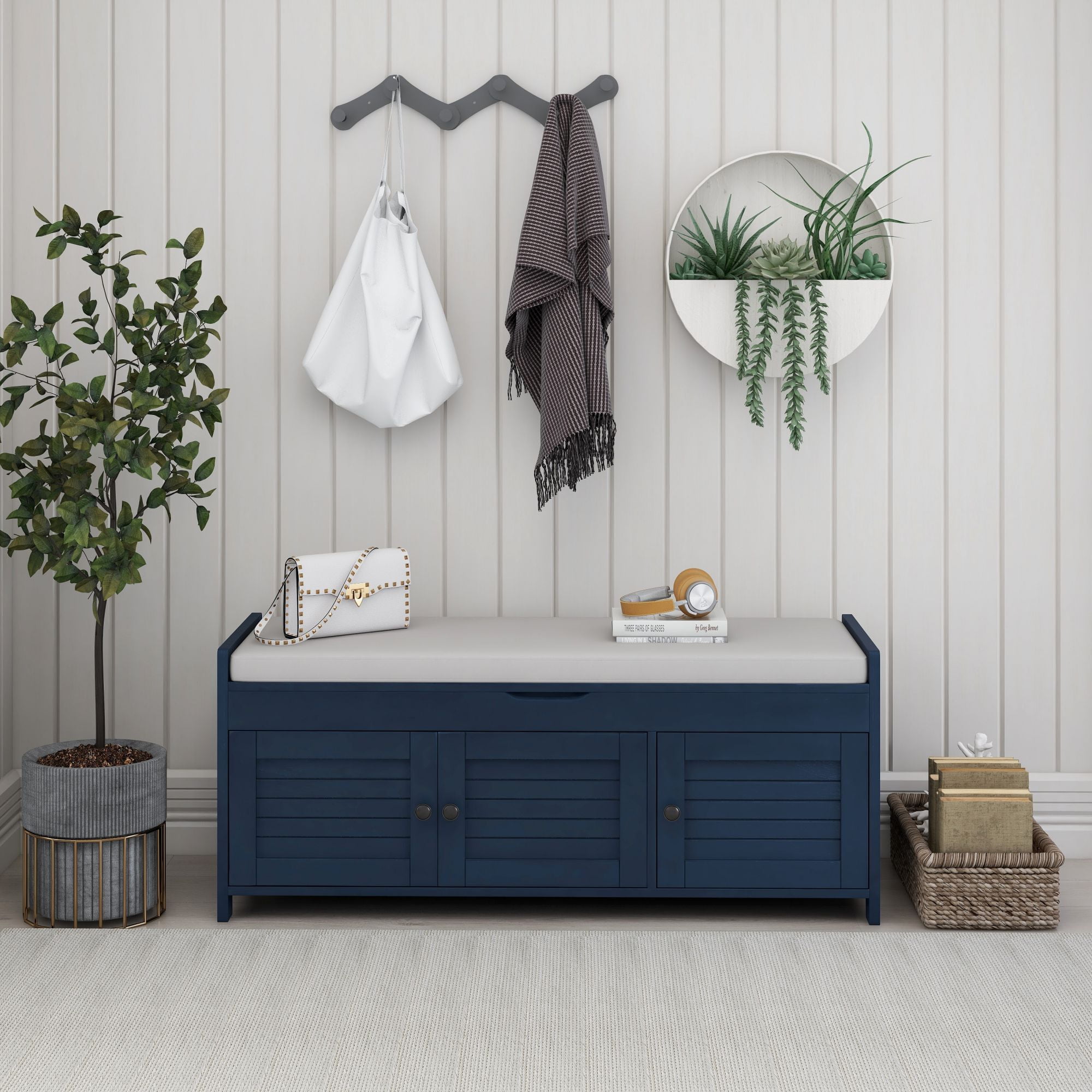 EUROCO 43.5 Shoe Storage Bench - Hidden Storage Shelves - Walmart.com