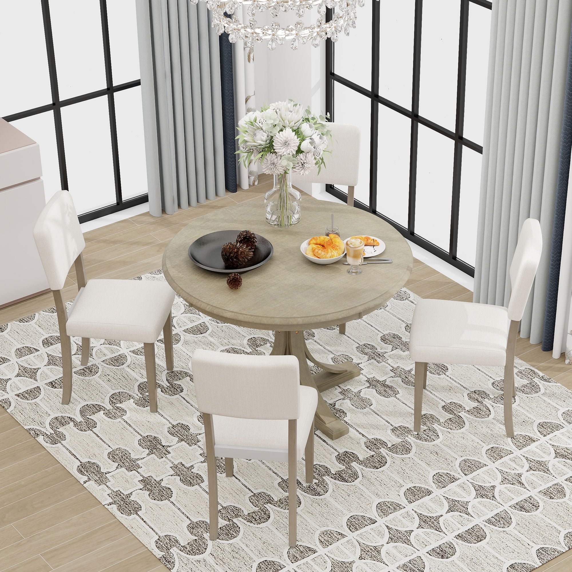 EUROCO 44" 5PCS Retro Round Dining Table Set,Solid Wood Dining Set with ...