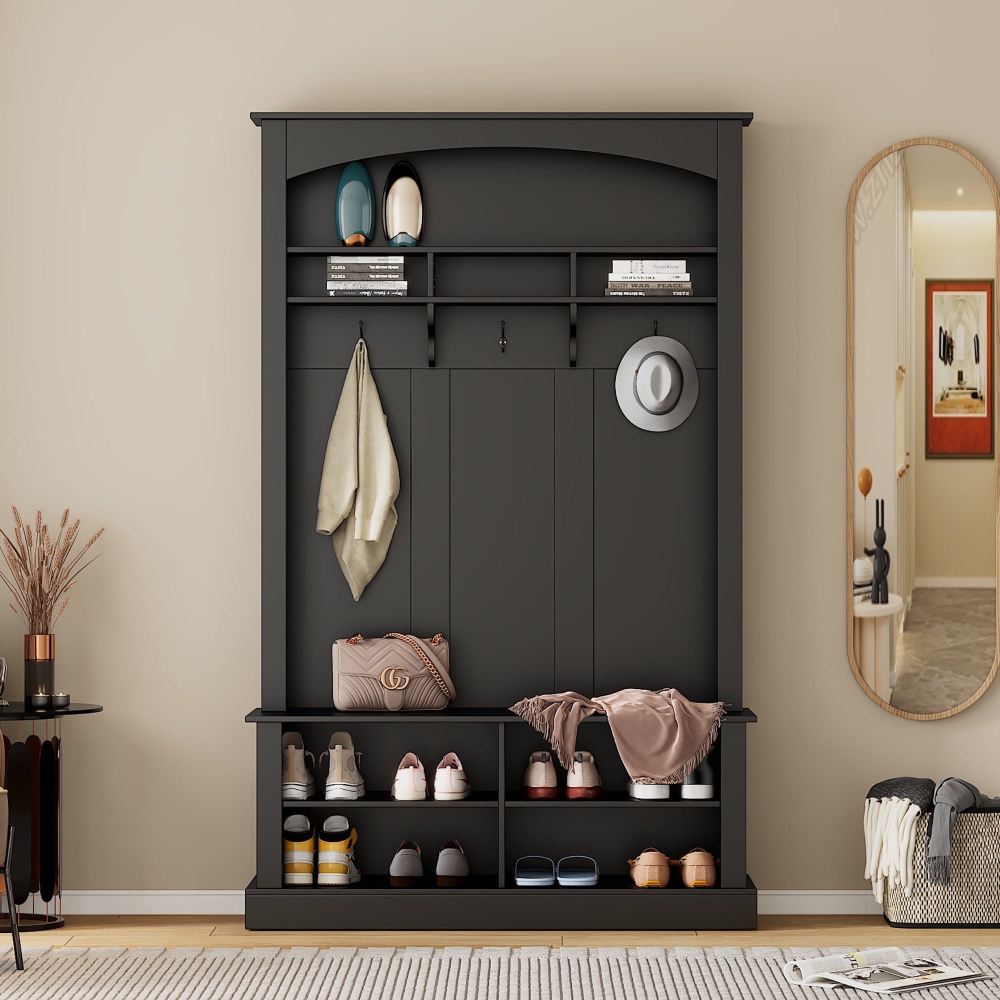 EUROCO 47.2'' Wide Hall Tree Multi-functional Entryway Cabinet with ...