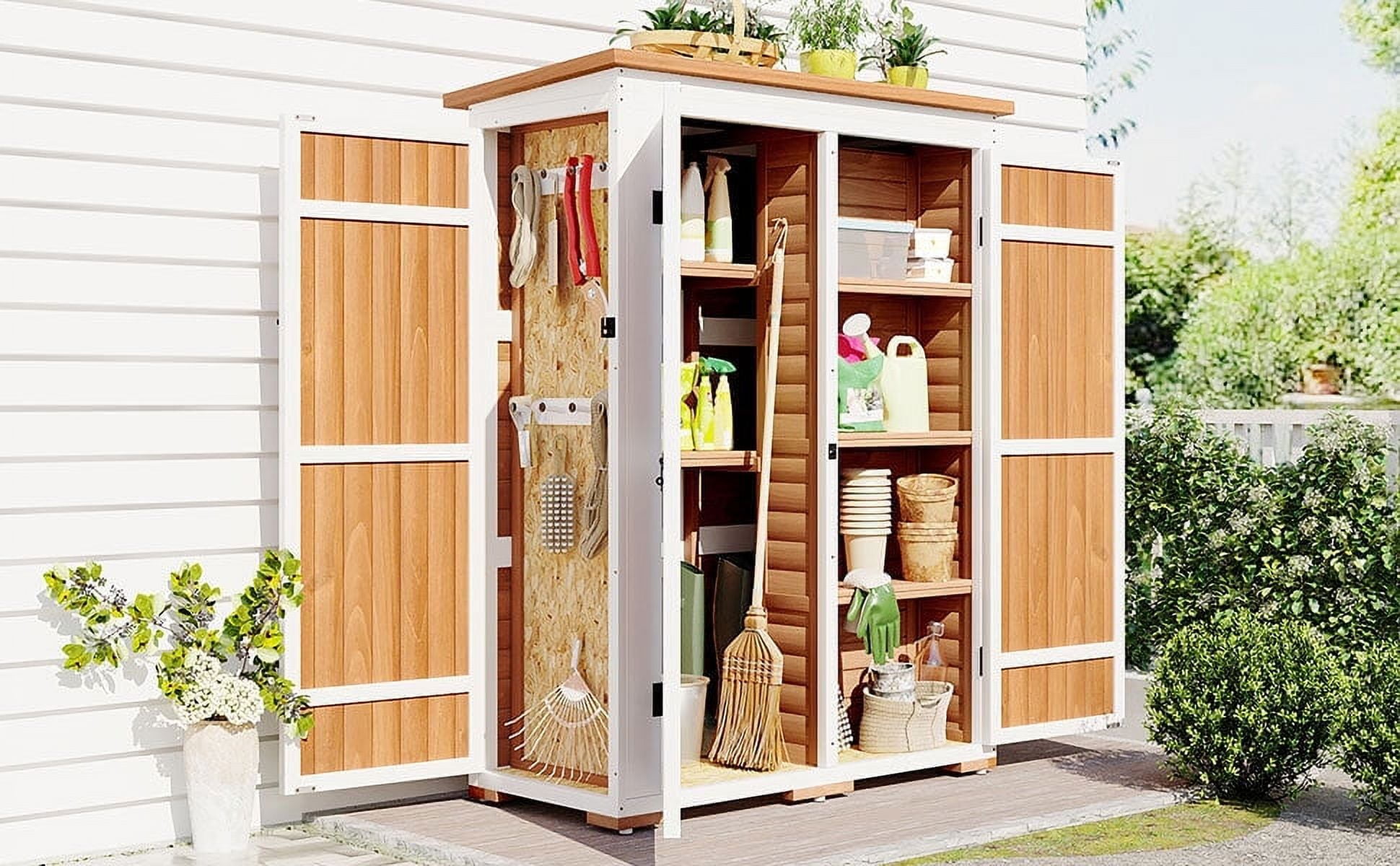 EUROCO 5.5' Wood Outdoor Storage Shed, Garden Tool Cabinet with ...