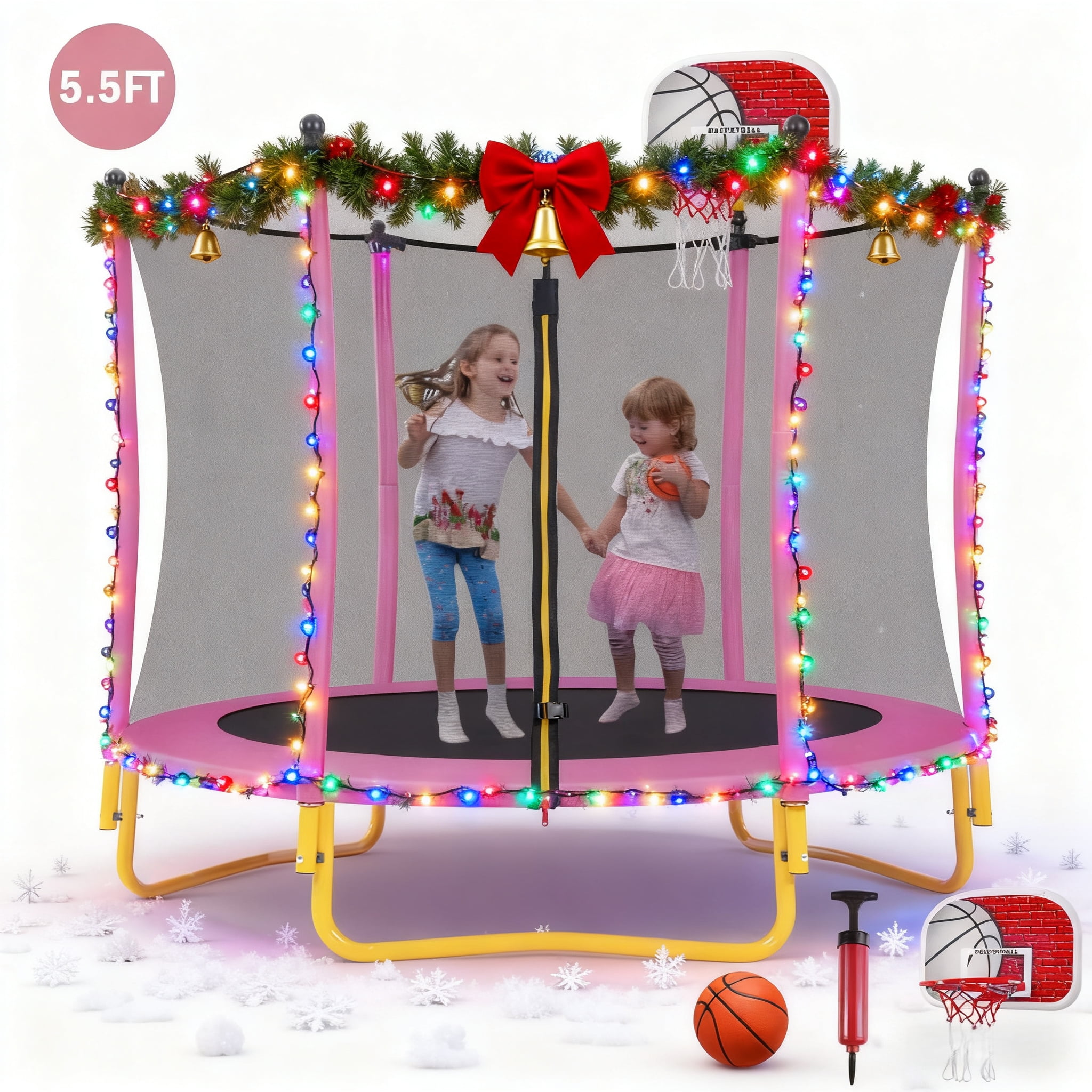 Euroco, Kids Trampoline, 5.5ft, Indoor & Outdoor with Basketball Hoop ...
