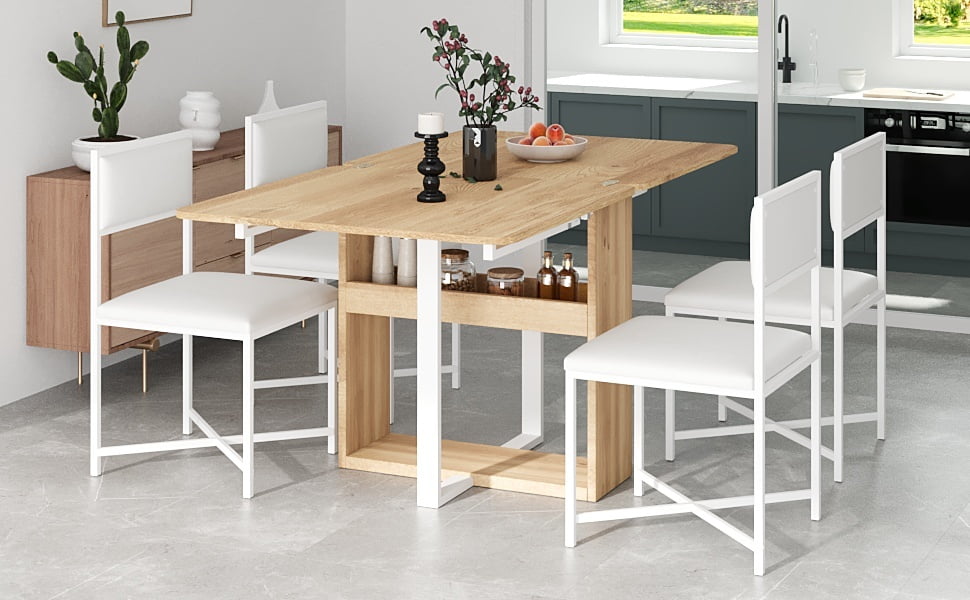 EUROCO 5-Piece Extendable Dining Table Set for 4, Modern Compact 63 ...