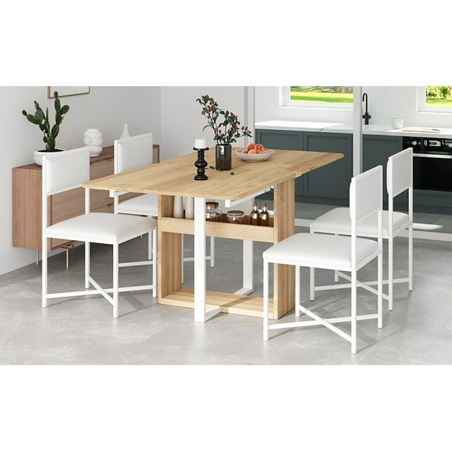 EUROCO 5-Piece Extendable Dining Table Set for 4, Modern Compact 63 ...