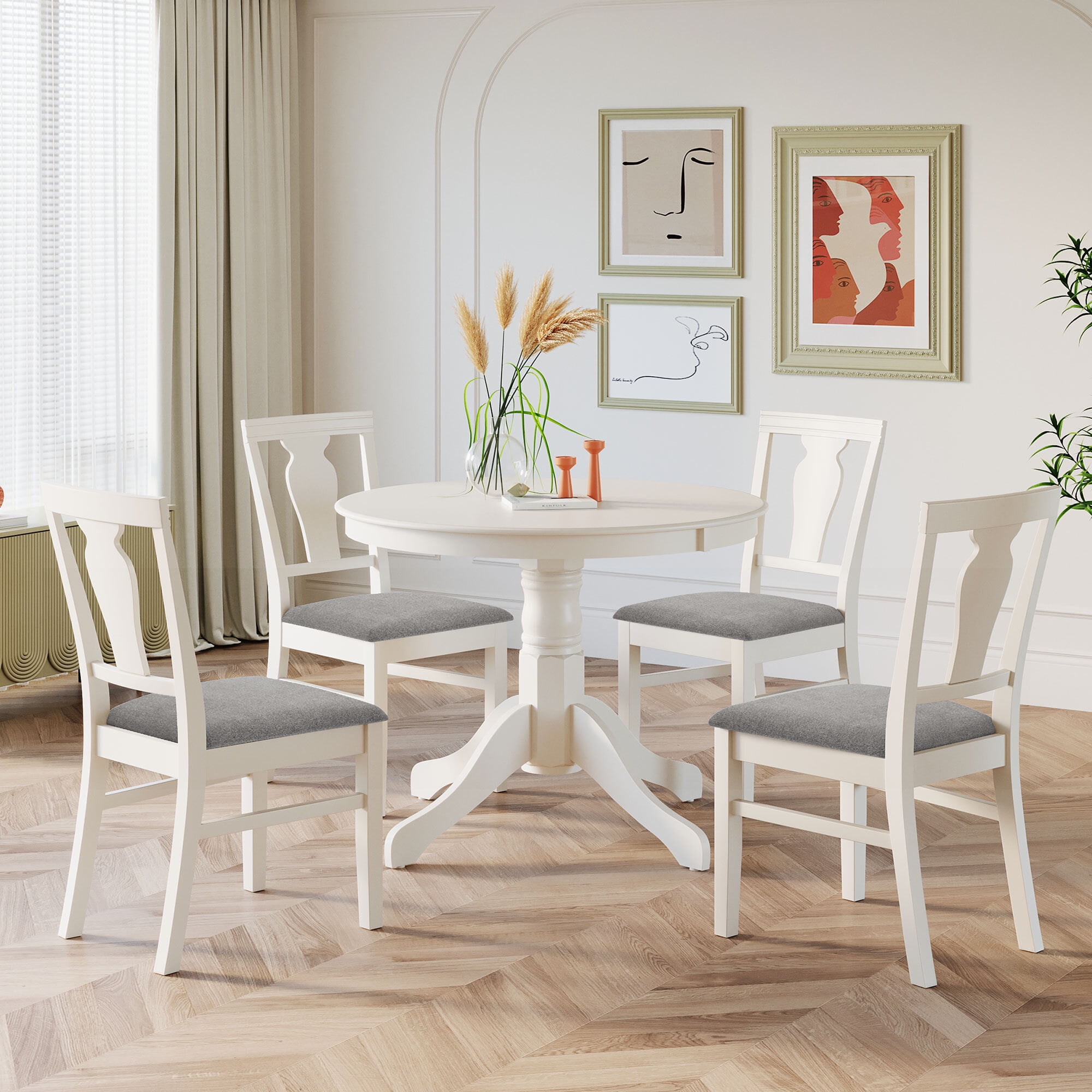 EUROCO 5-Piece Kitchen Dining Table Sets, Round Kitchen Table Set with ...