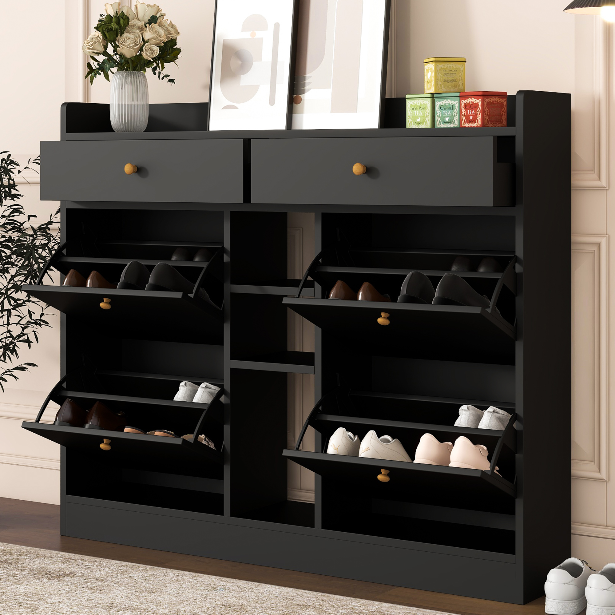 Pemberly Row 4 Drawer Shoe Cabinet in Black Matte - Walmart.com