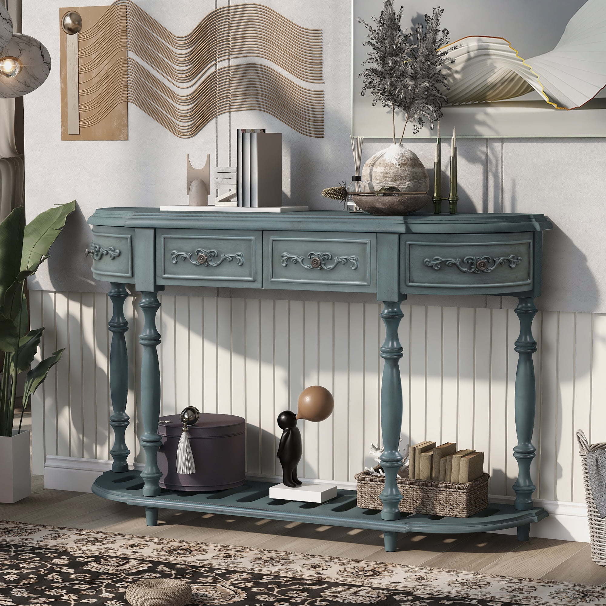 EUROCO 52'' Console Table Sofa Table for Entryway with 4 Drawers and ...